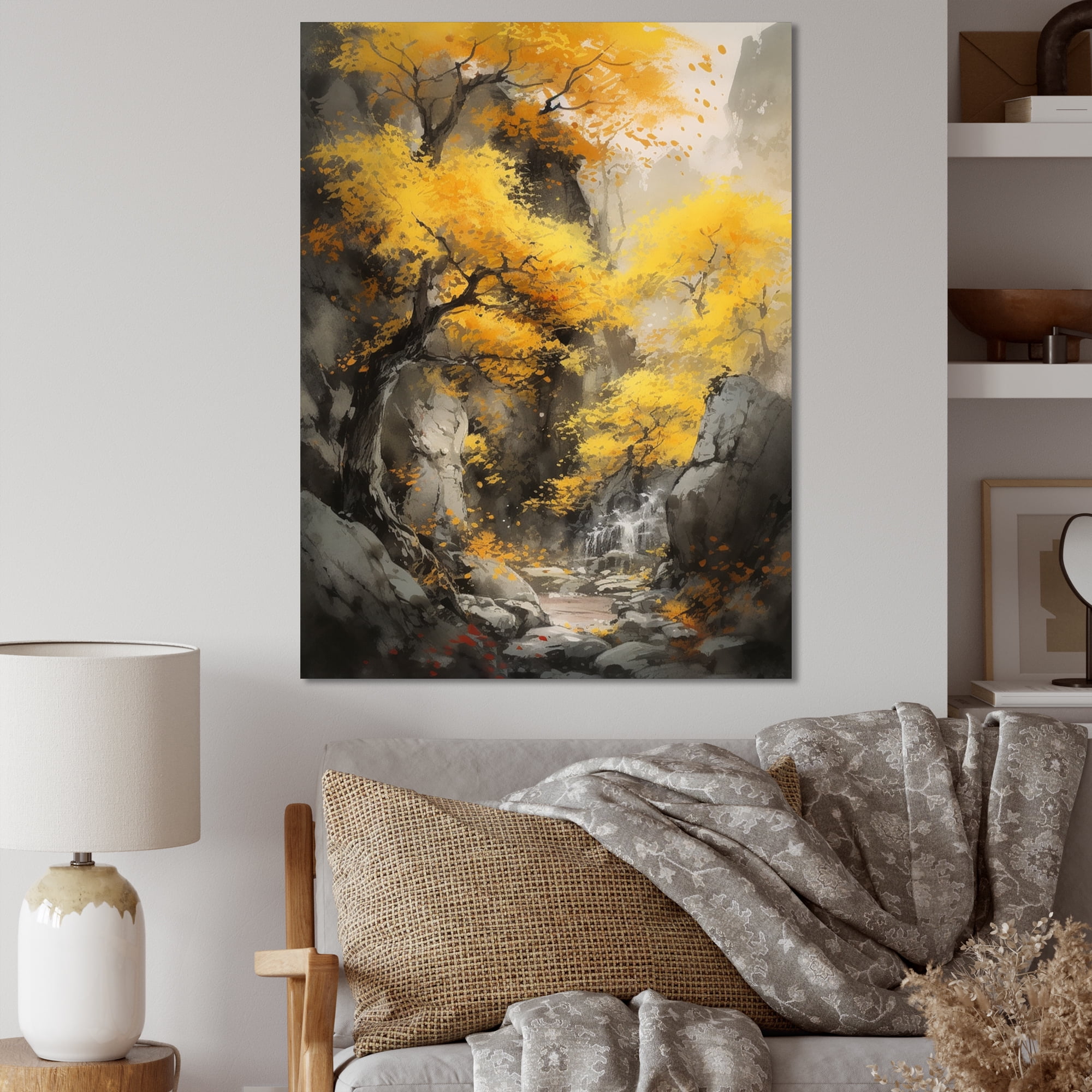 Designart "Cascading Japenese Tree" Landscape Forest Wall Decor ...