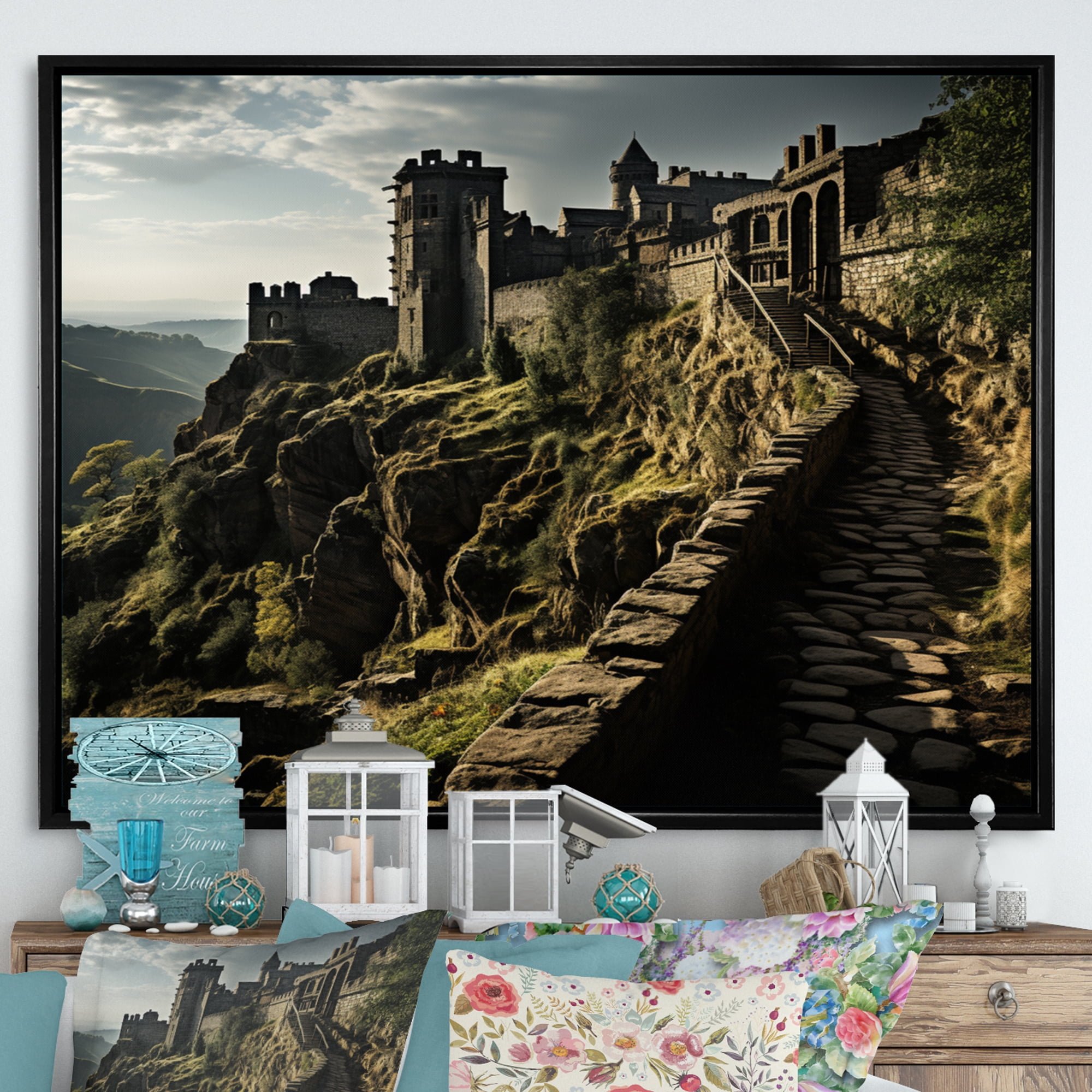 Designart "Castles Dramatic Forms High III" Architecture Floater Framed ...