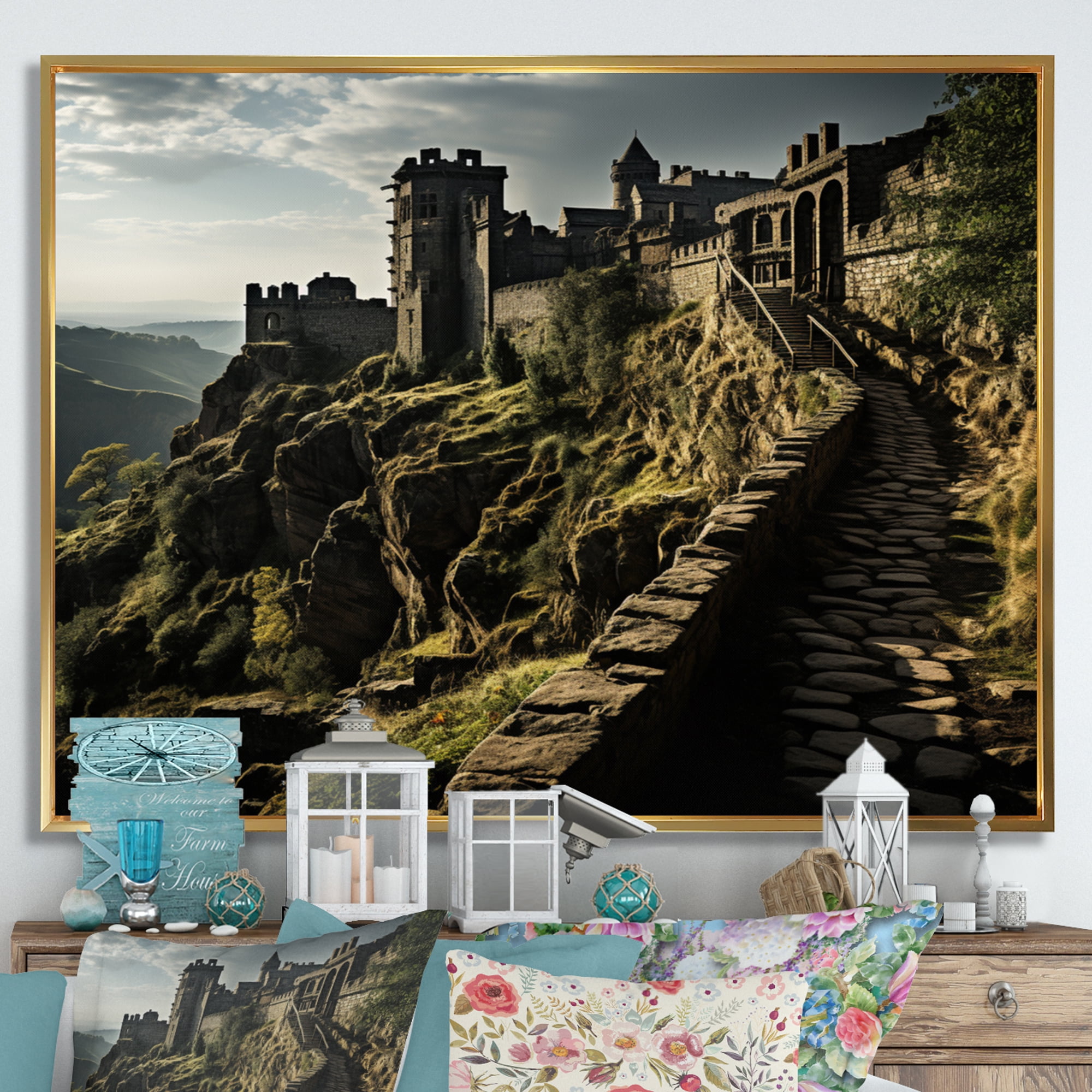 Designart "Castles Dramatic Forms High III" Architecture Floater Framed ...