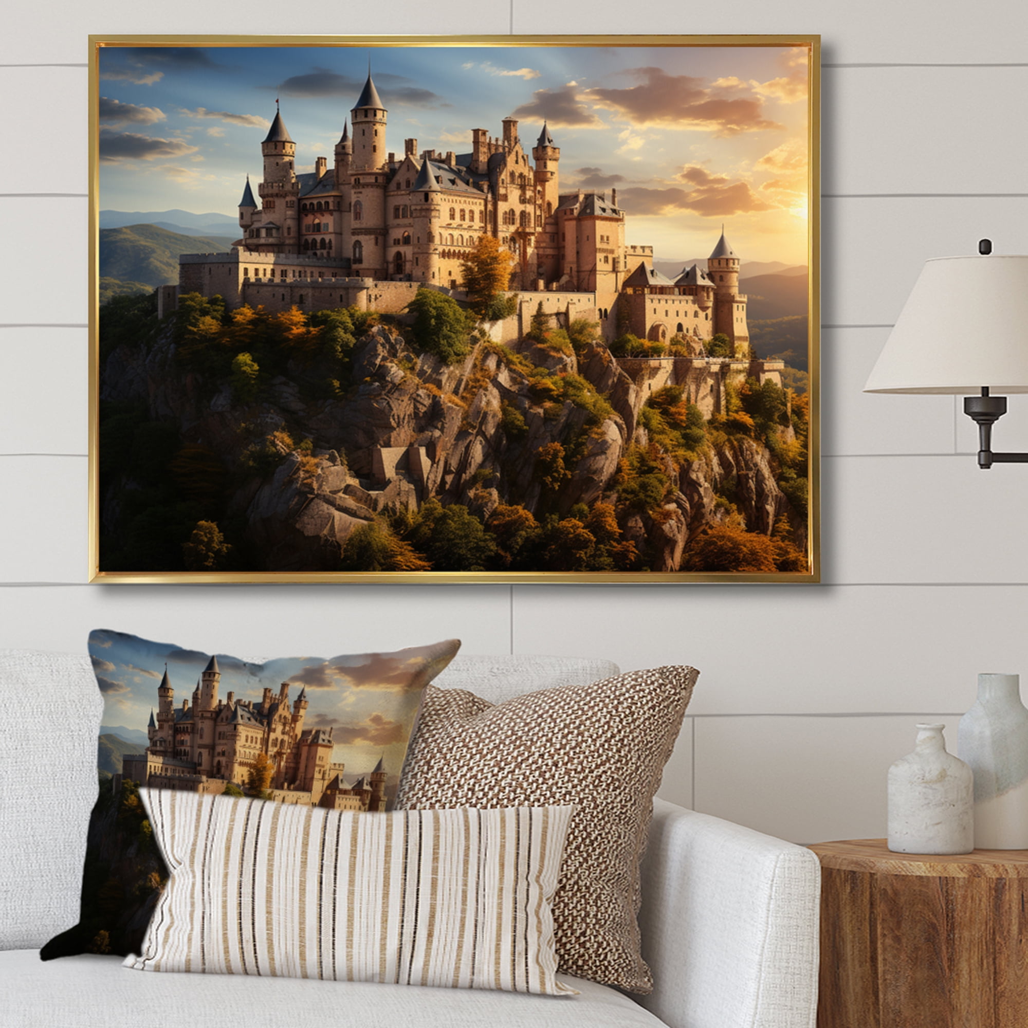 Designart "Castles Sunlit painting Vibrant" Architecture Floater Framed ...