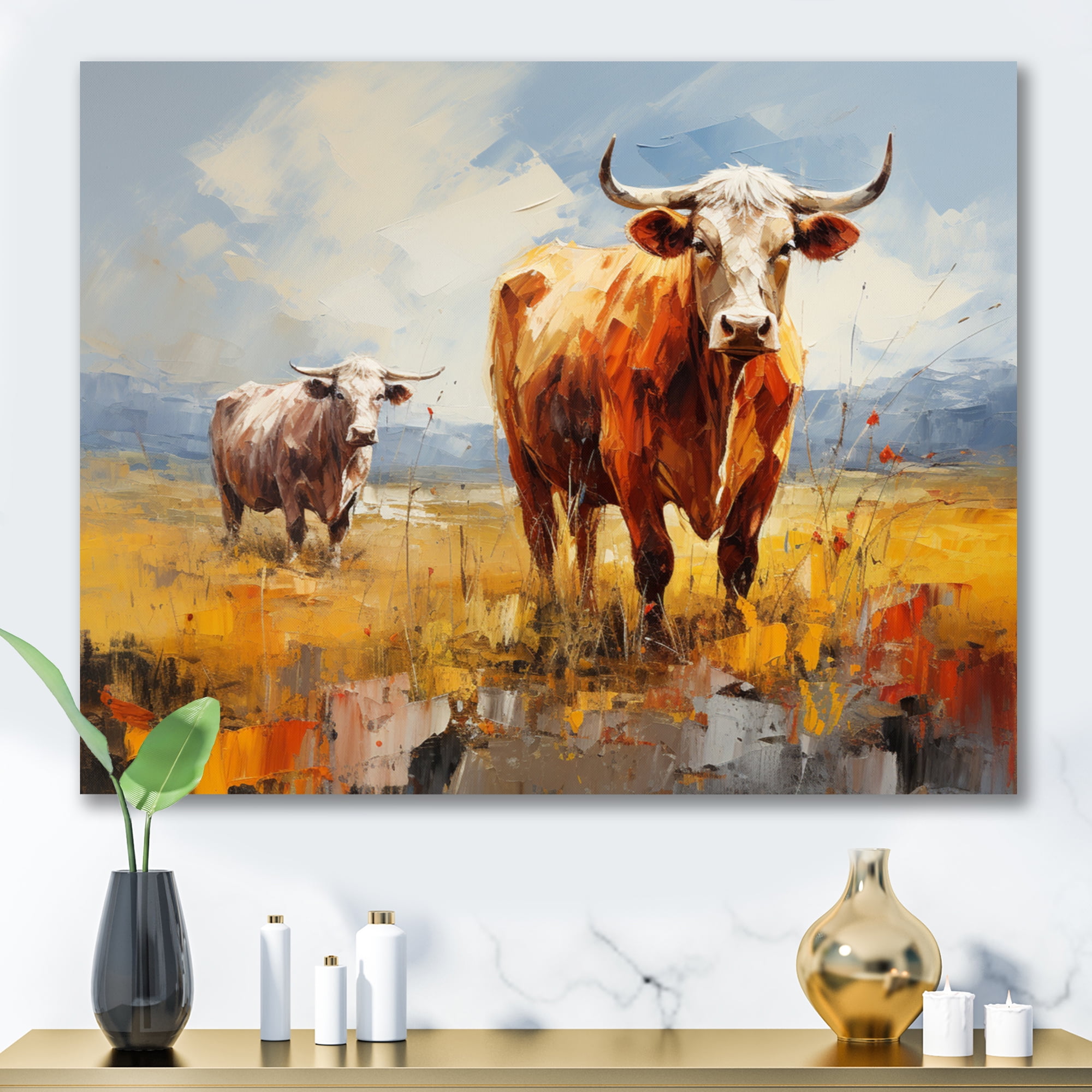Designart "Cattle Pastoral Grazers composition" Animals Wall Art Print ...