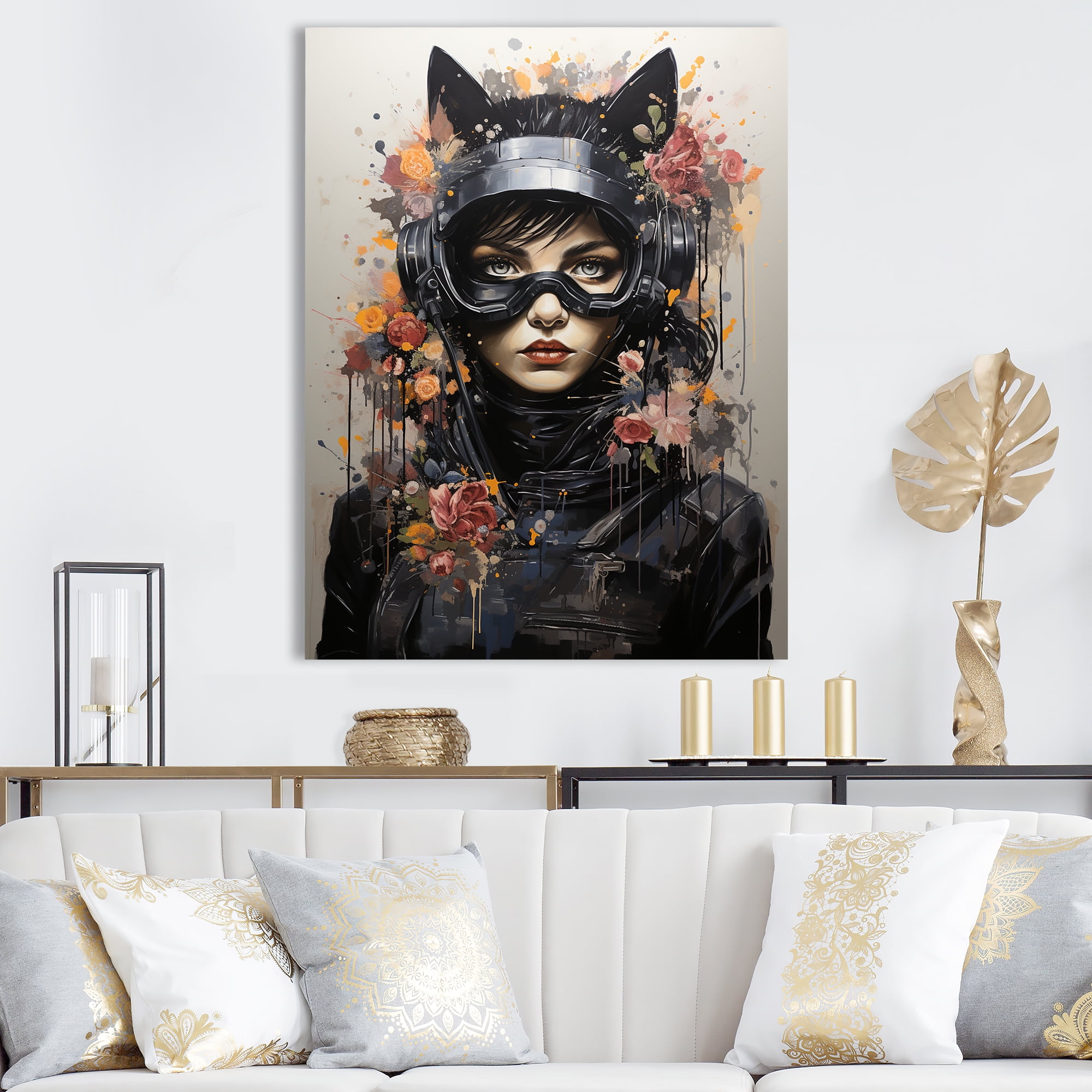 Designart "Catwoman Blooms in Feline Foliage II" Fashion Canvas Wall ...