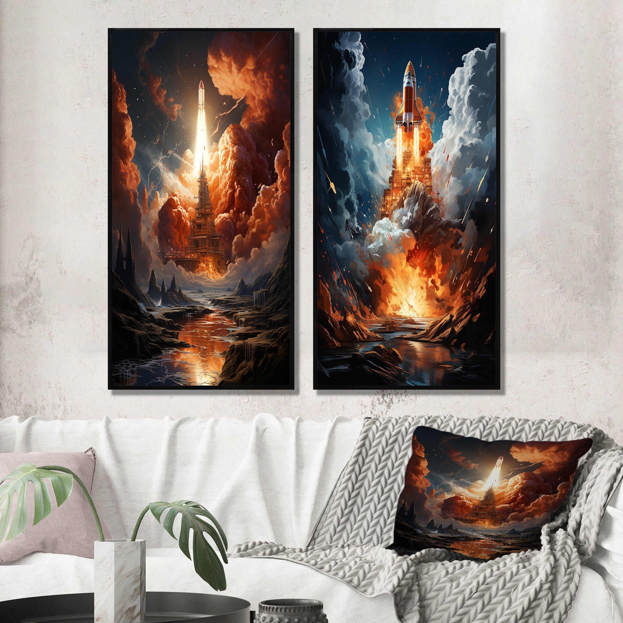 Designart "Celestial Choreography of a Rocketship" Rocketship Framed ...