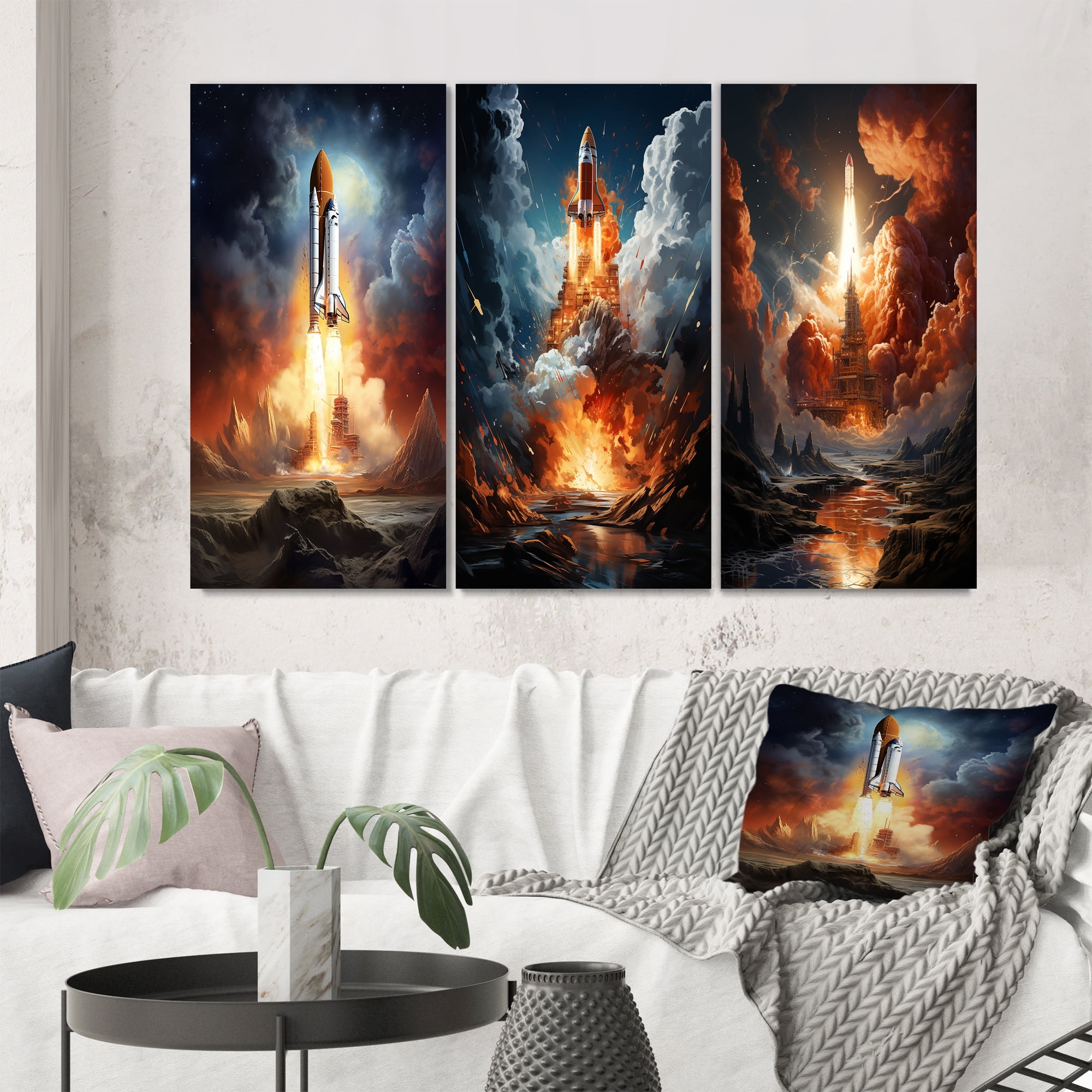 Designart "Celestial Dreams of a Rocketship" Rocketship Wall Art Set Of ...