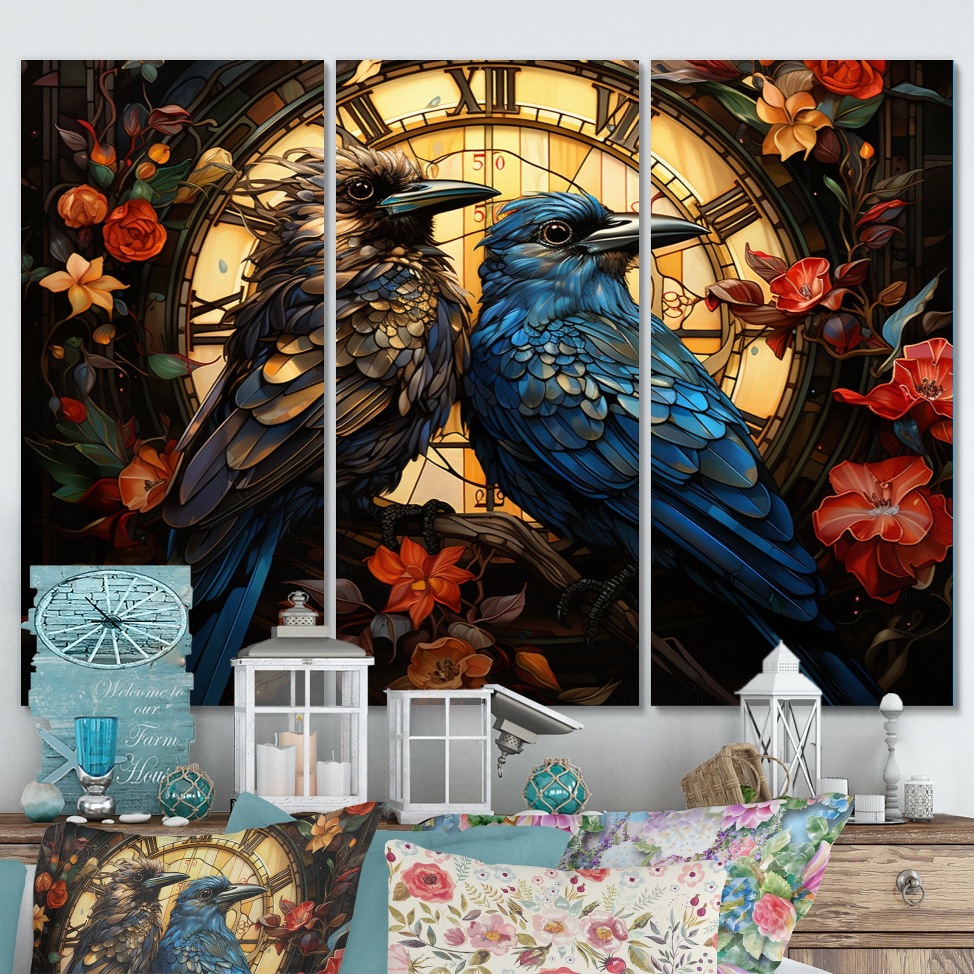 Designart "Celestial Rulers Among Crows IV" Animals Metal Wall Art Set ...