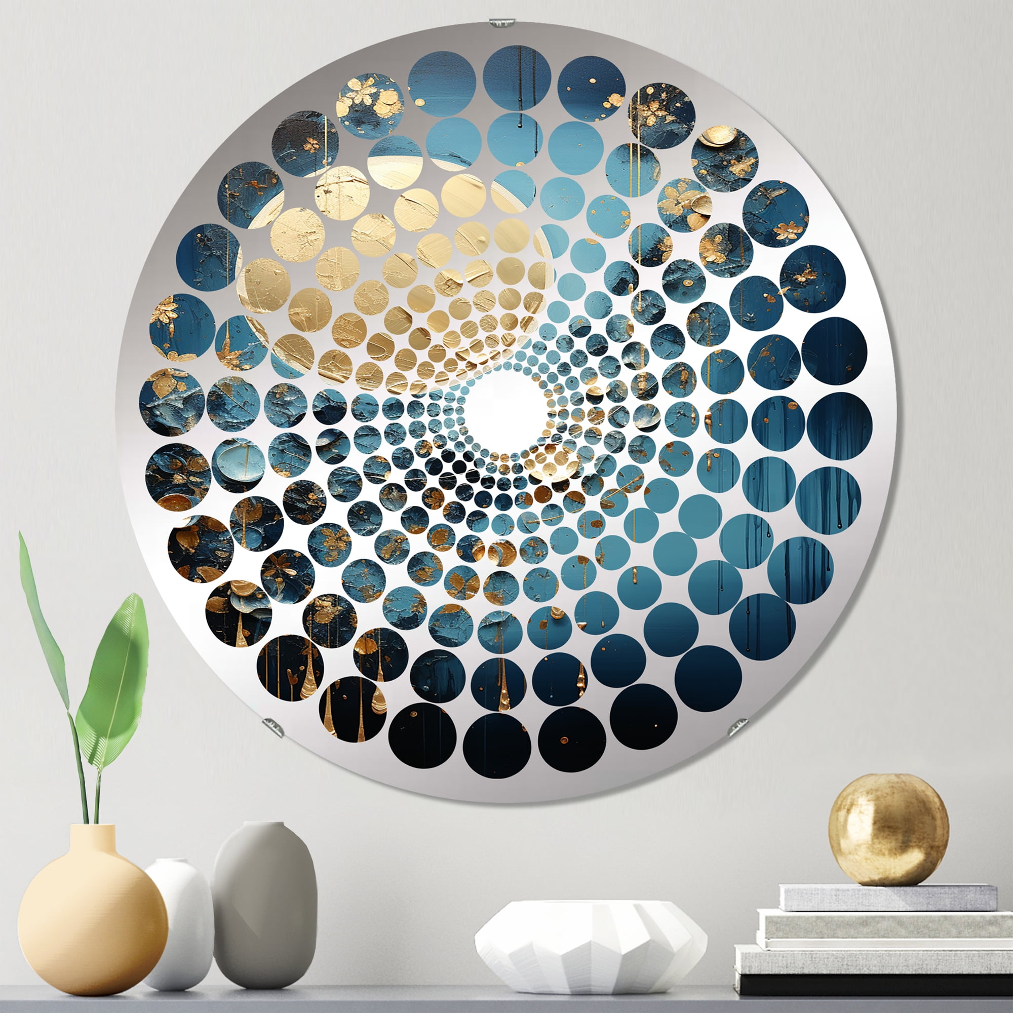 Designart "Cerulean Cycle Dreams: Moon in Blue and Gold IV" Moon Radial ...