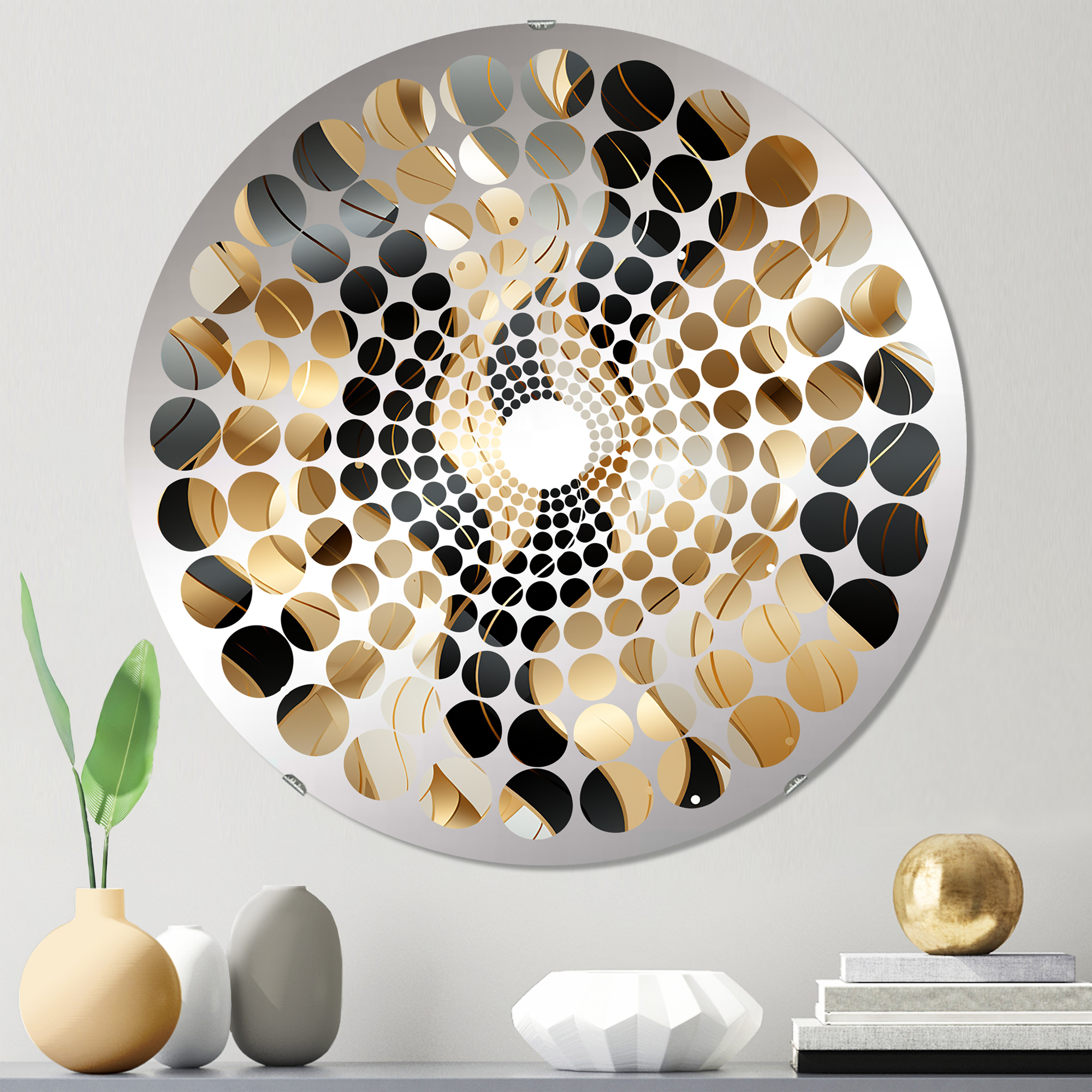 Designart "Champagne Elegance in Gold and White" Marble Radial Dot ...