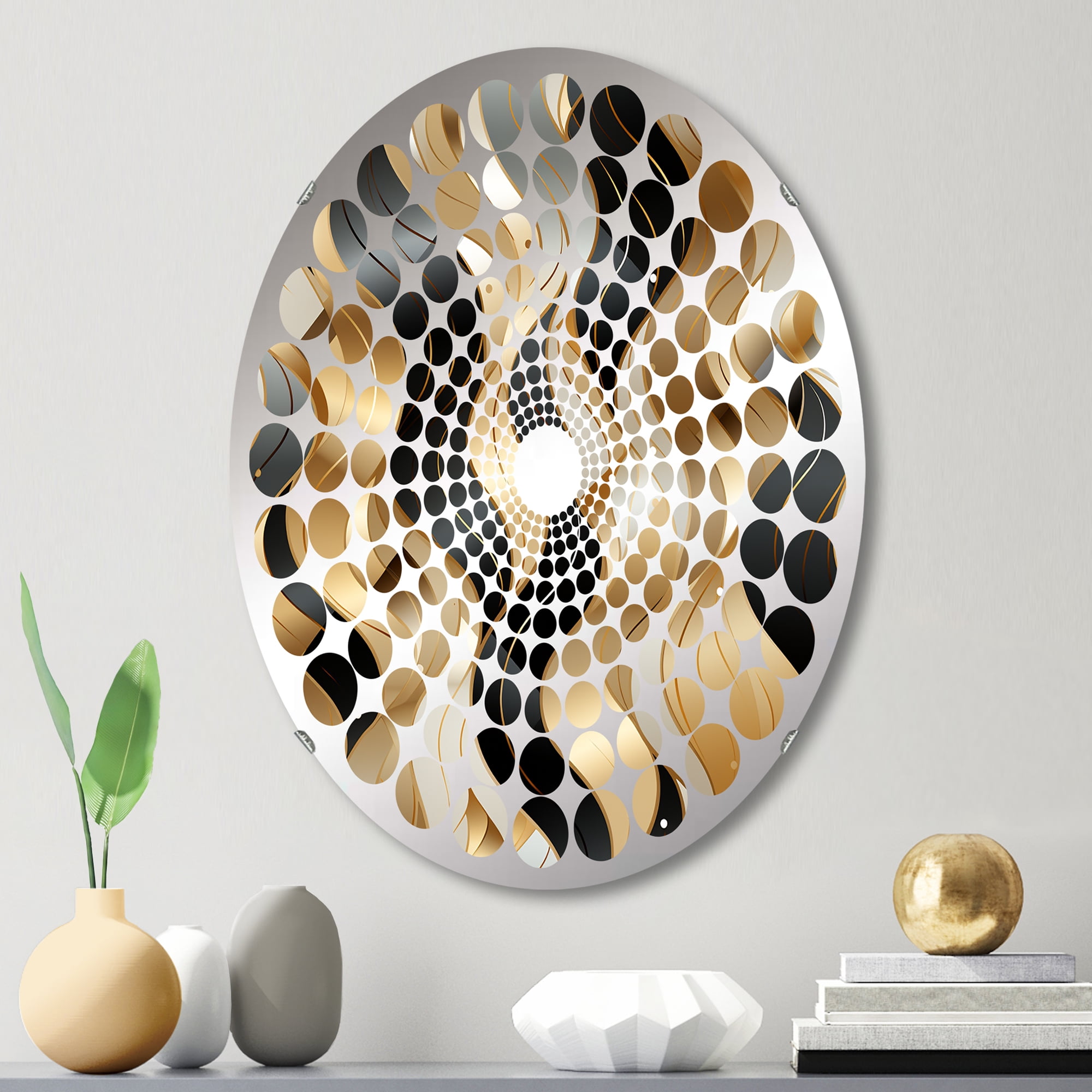 Designart "Champagne Elegance in Gold and White" Marble Radial Dot ...
