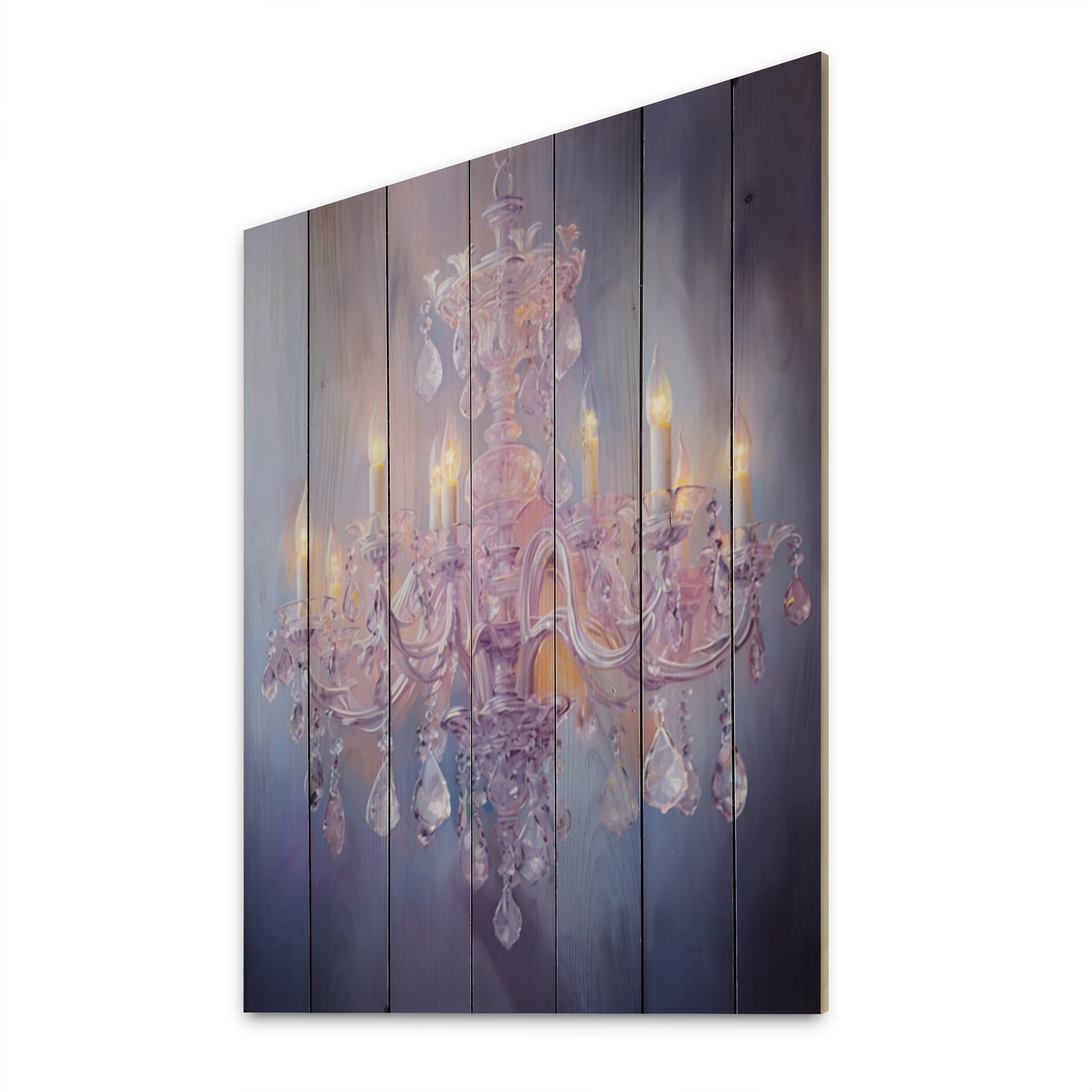 Designart "Chandelier delicate Glow I" Glam Print on Natural Pine Wood ...