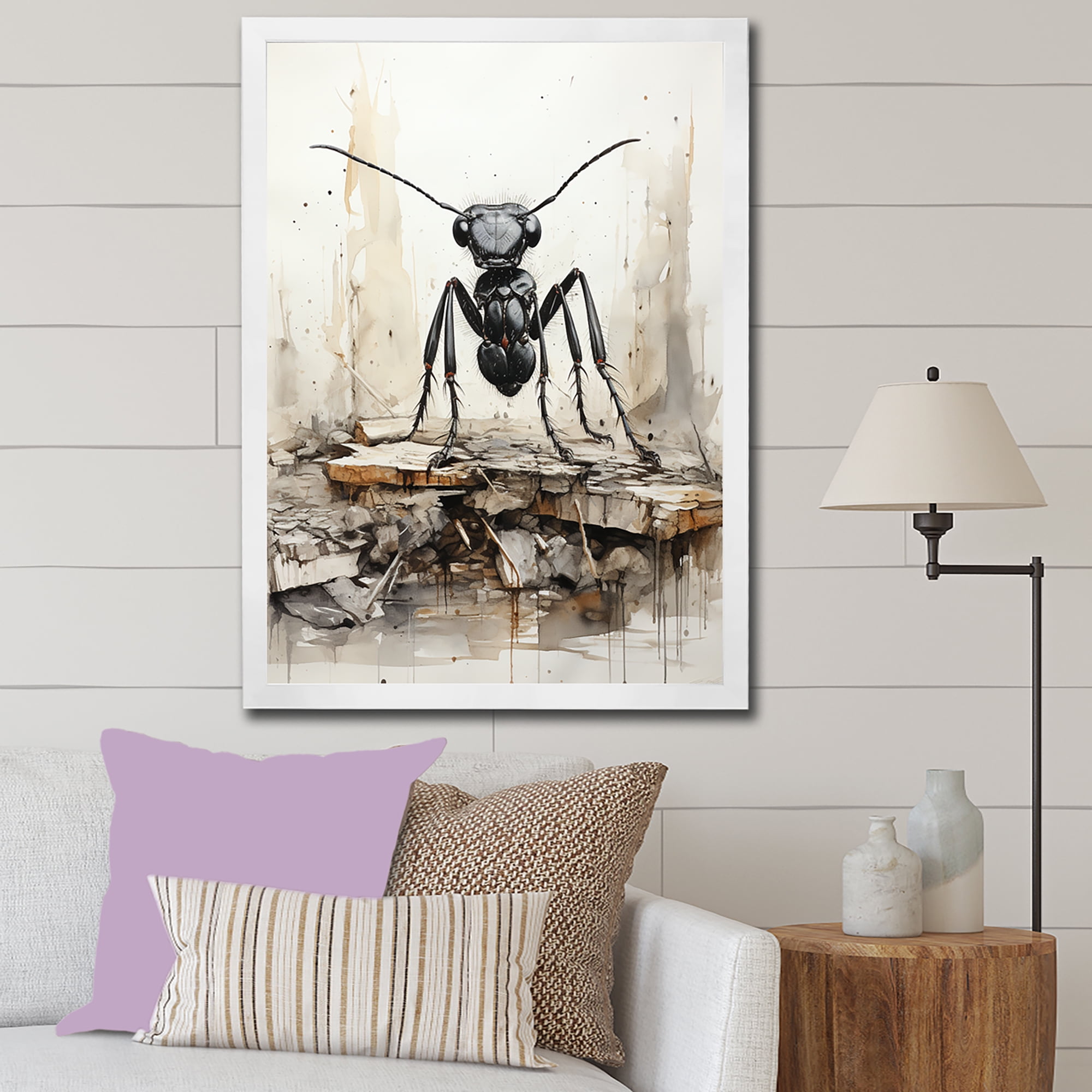 Designart "Charcoal Ant In Minimalist March" Animals Ant Picture Framed ...