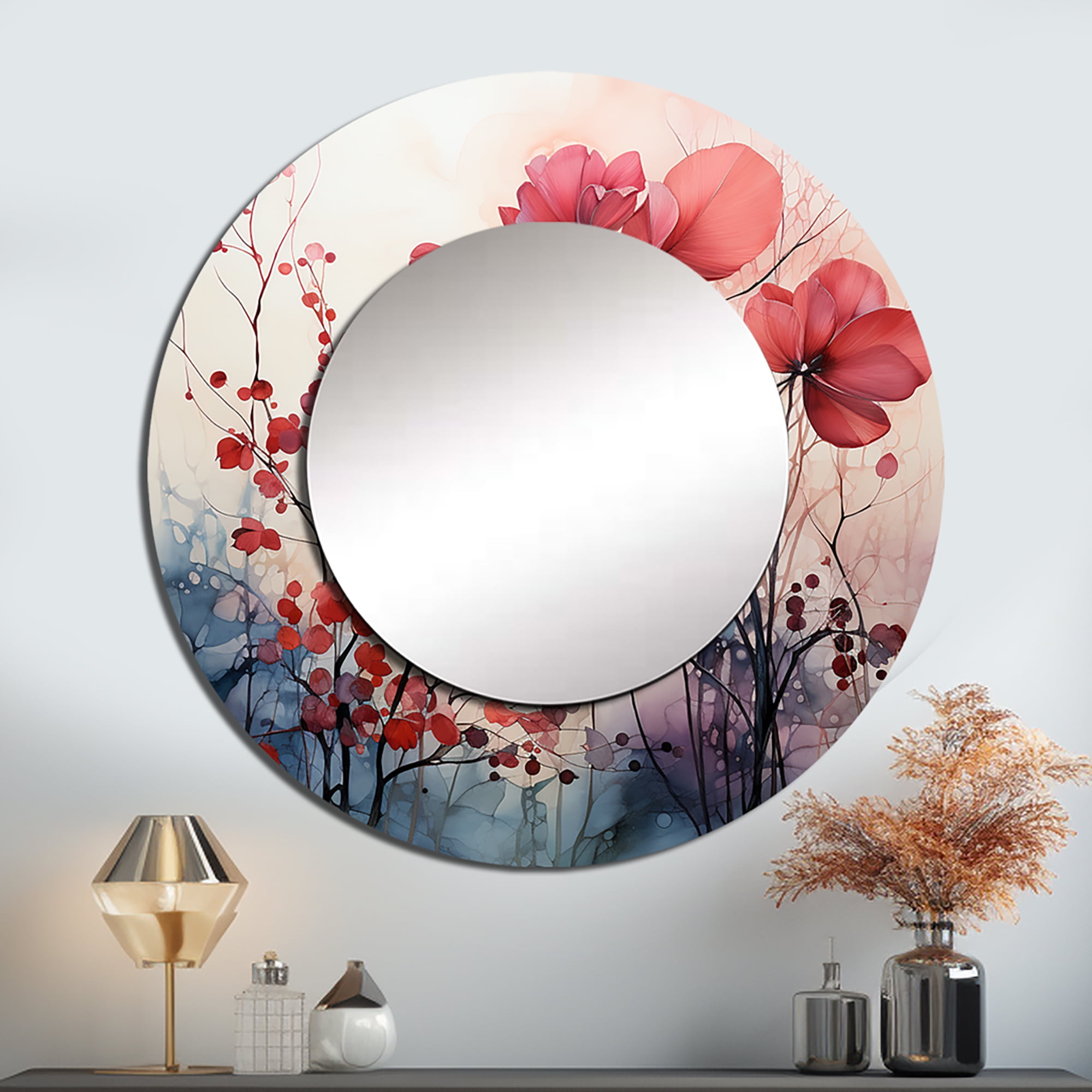 Designart "Charm Of Leaves In A Moody Overcast" Leaves Rund Mirror For ...