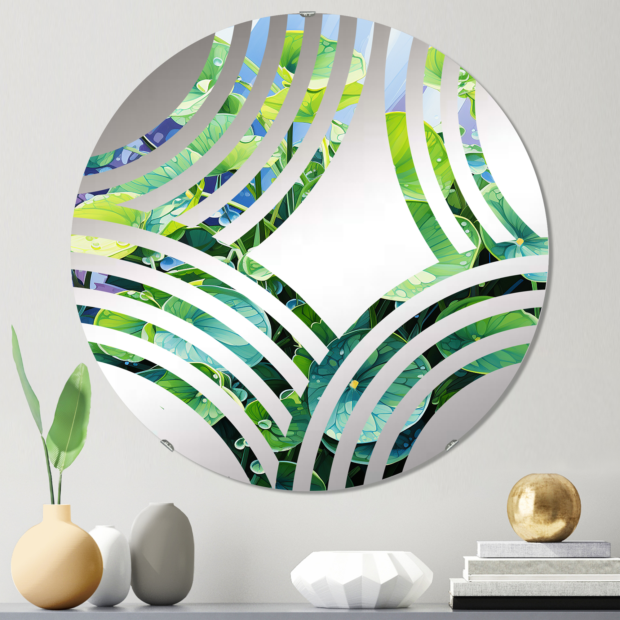 Designart "Charm of Realistic Greens I" Violets Baptist Fan Round Wall ...