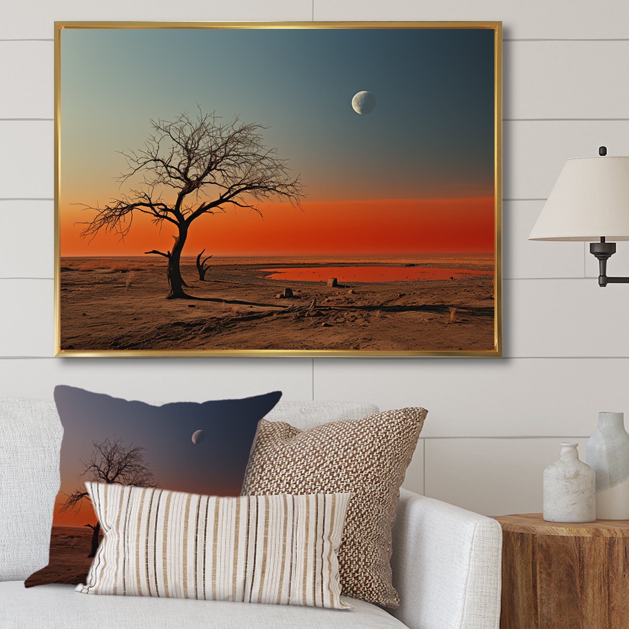 Designart "Charming Minimalism In Orange And Blue Desert Nature Scenes ...
