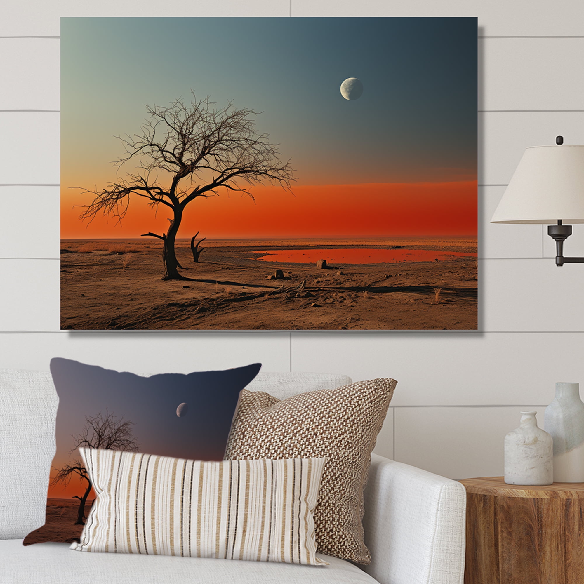 Designart "Charming Minimalism In Orange And Blue Desert Nature Scenes ...