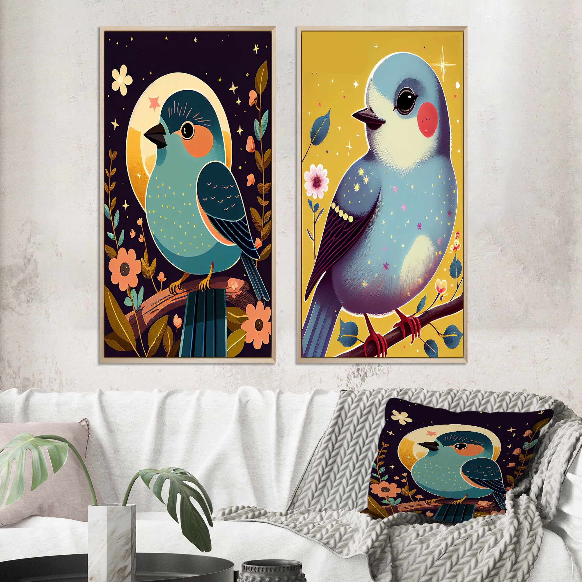 Designart "Cheerful Blue Avian in Watercolor Delight I" Animals Bird ...