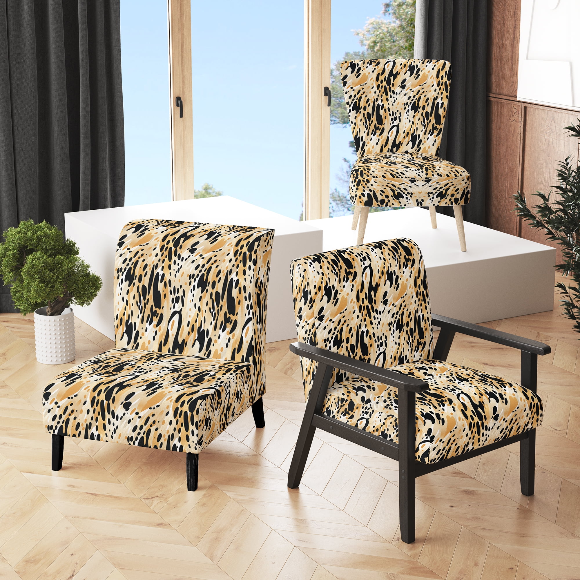 Designart "Cheetha Floral Pattern Ii" Upholstered Casual Accent Chair ...