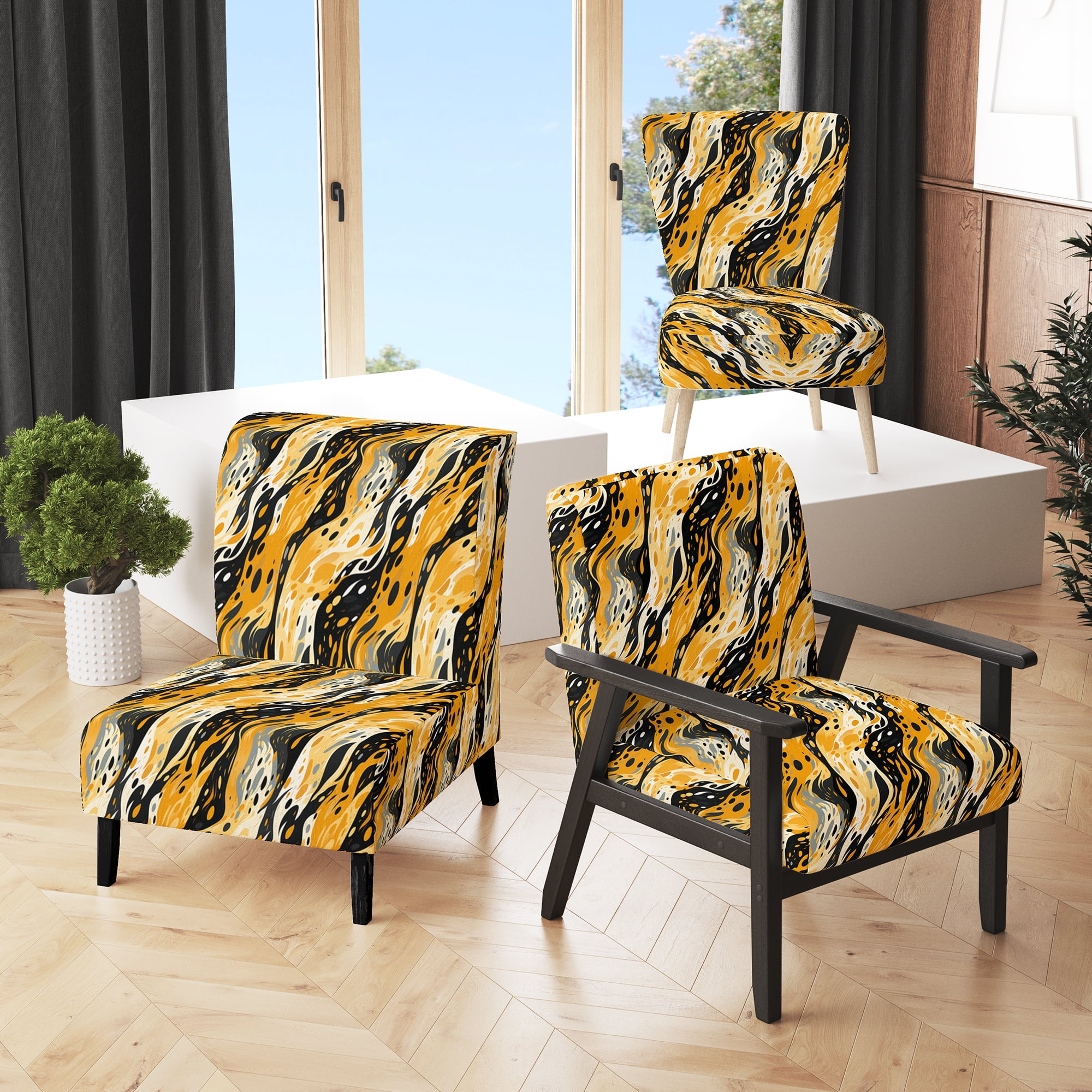 Designart "Cheetha Floral Pattern Ii" Upholstered Glam Accent Chair and ...