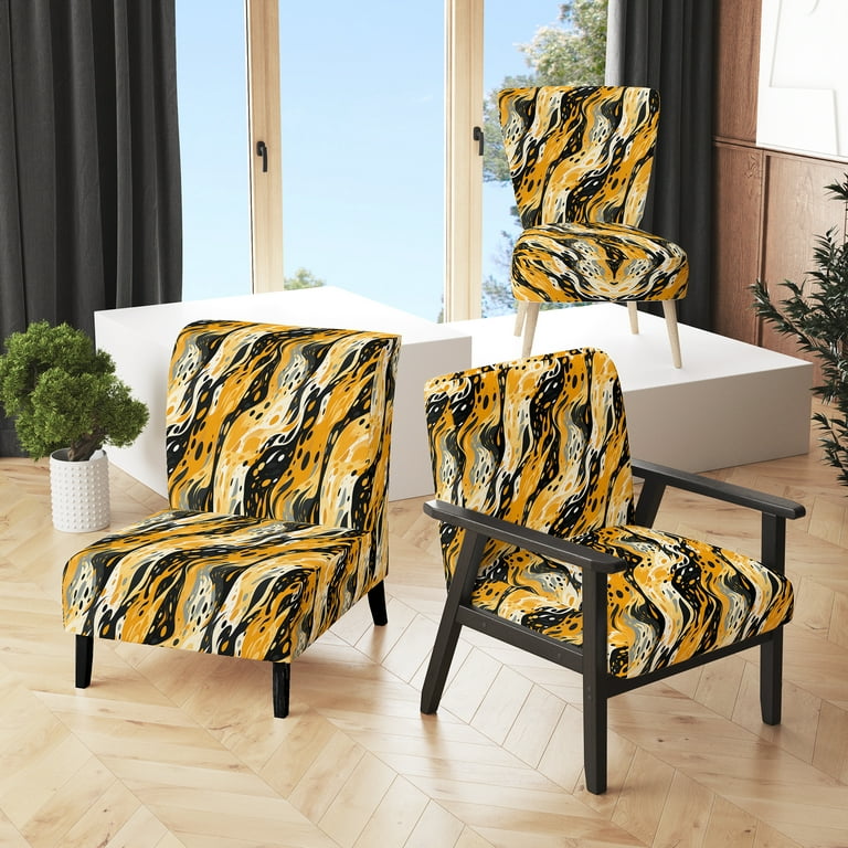 Designart Cheetha Floral Pattern II Upholstered Glam Accent Chair and Animal Print Arm Chair Multiple Color Pattern Size Side Chair Yellow