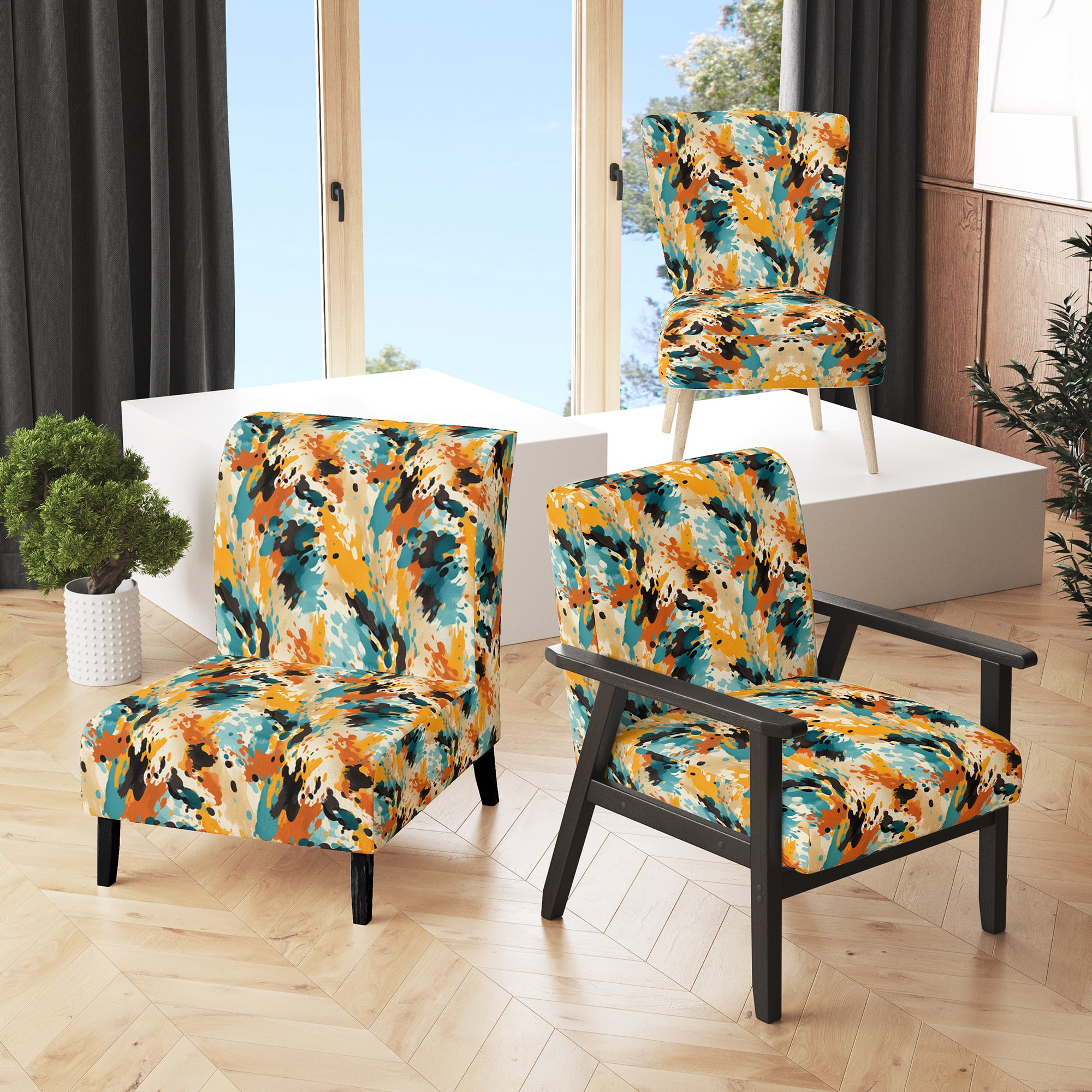 Designart "Cheetha Floral Pattern Iii" Upholstered Glam Accent Chair ...