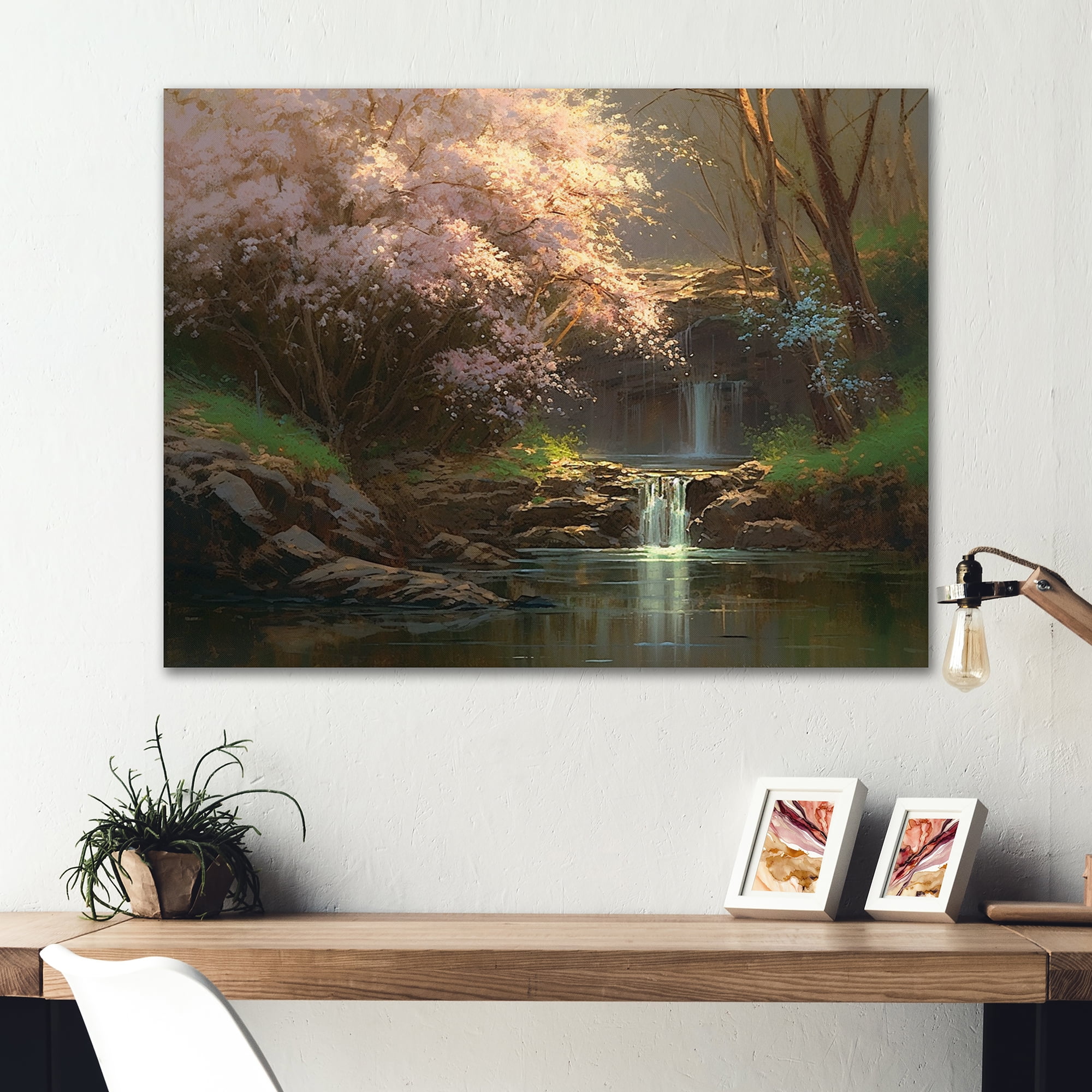 Designart "Cherry Blossom Stream V" Tree Cherry Blossom Canvas Print ...