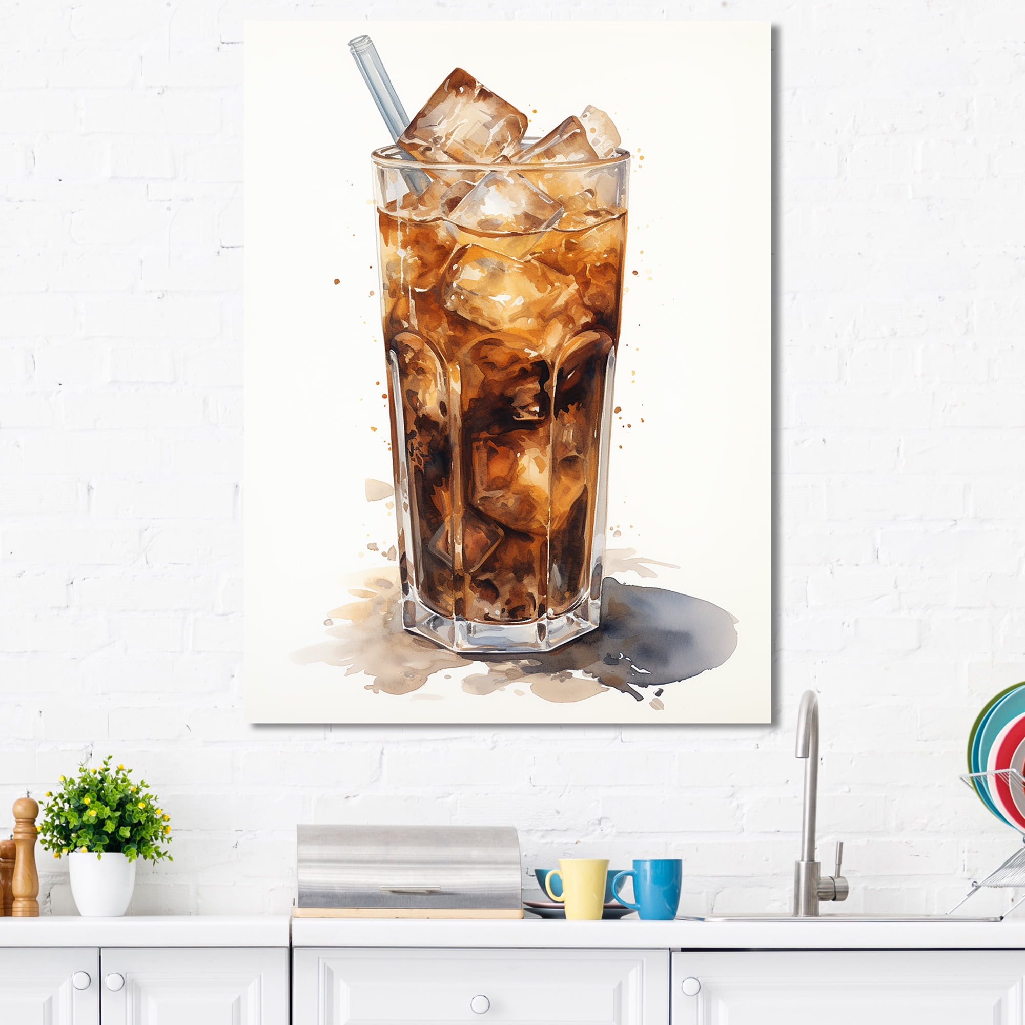 Designart "Chilled Glass Of Cold Brew" Coffee Wall Art Living Room ...