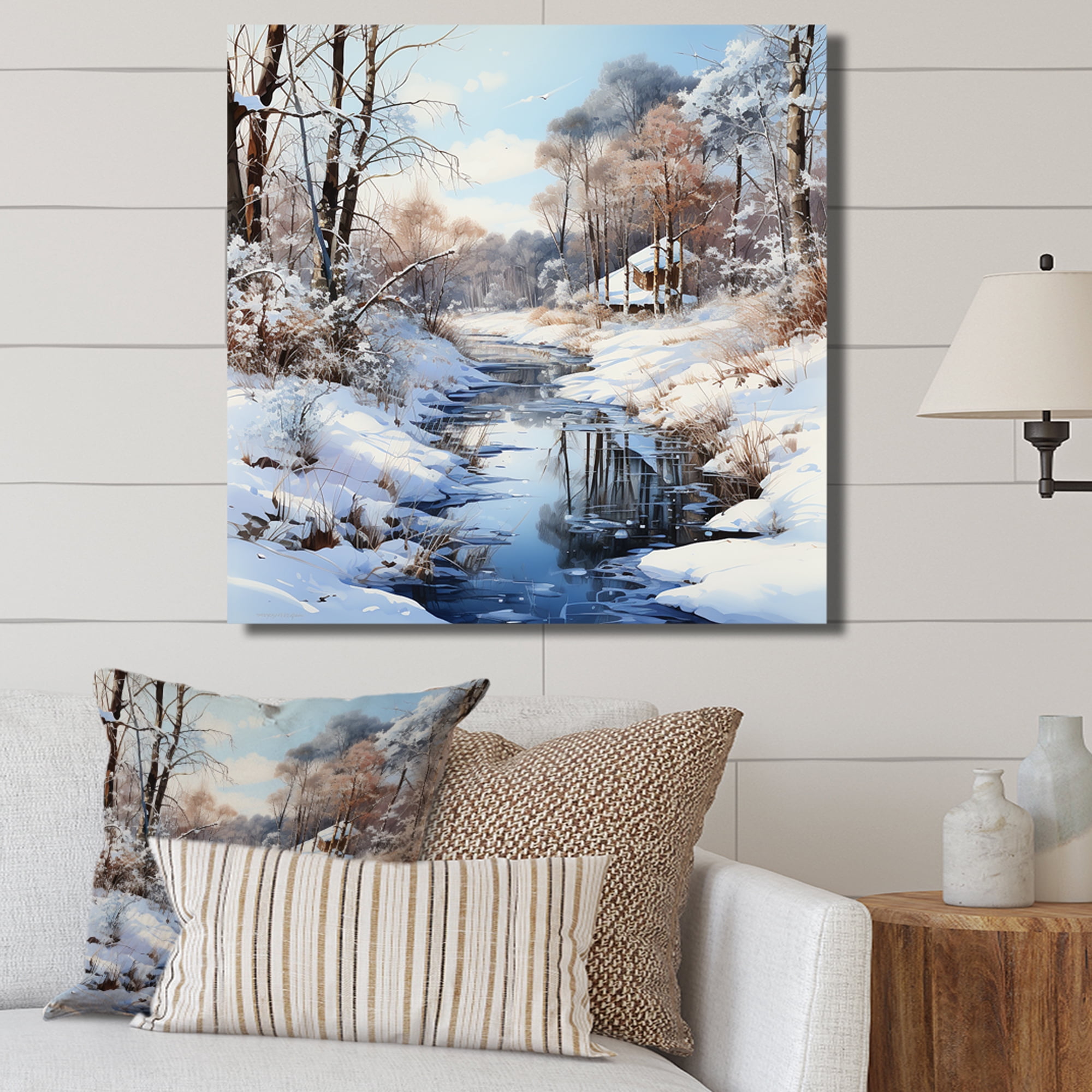 Designart "Chilled River Winter Landscape I" Snow Canvas Art Print ...