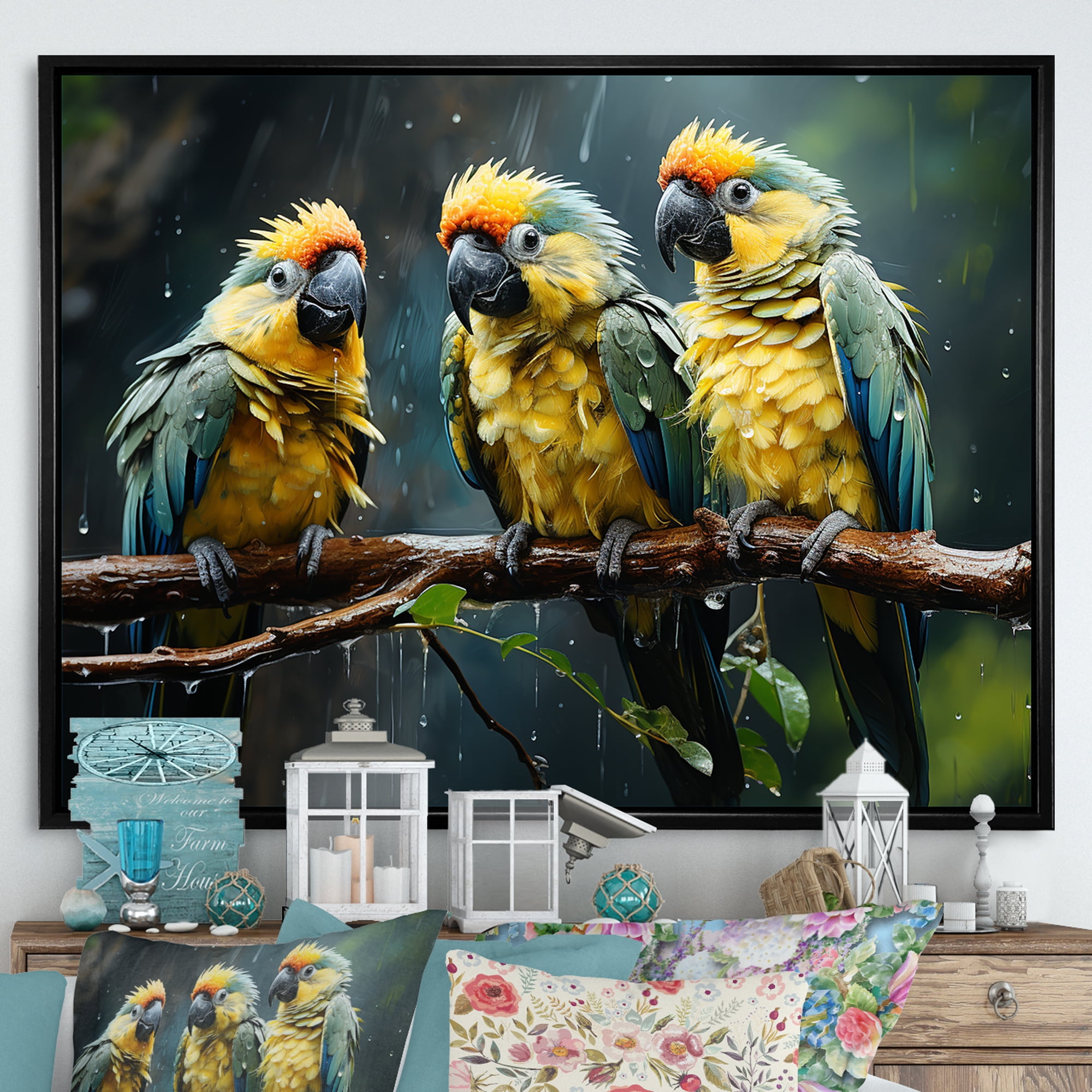 Designart "Chorus Of Green And Yellow Parrots In The Rainforest I ...