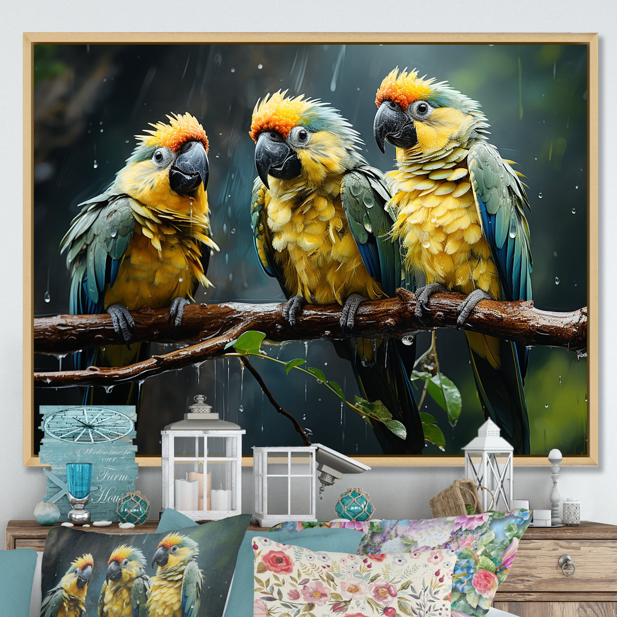 Designart "Chorus Of Green And Yellow Parrots In The Rainforest I ...