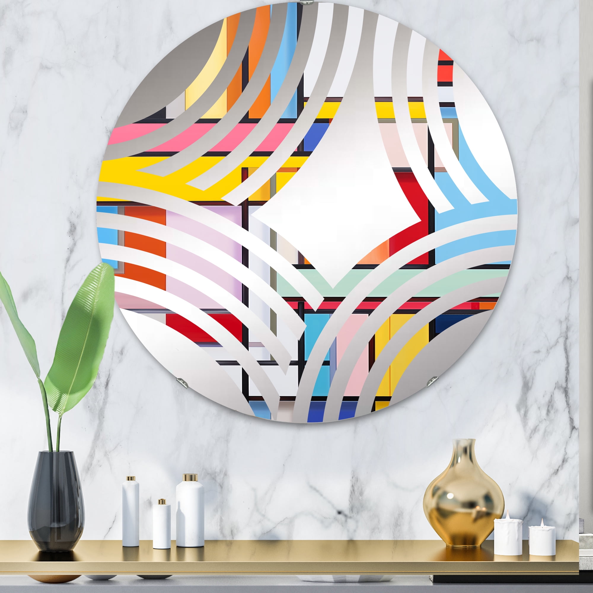 Designart "Chromatic Abstract Order" Abstract Shapes Baptist Fan Round ...