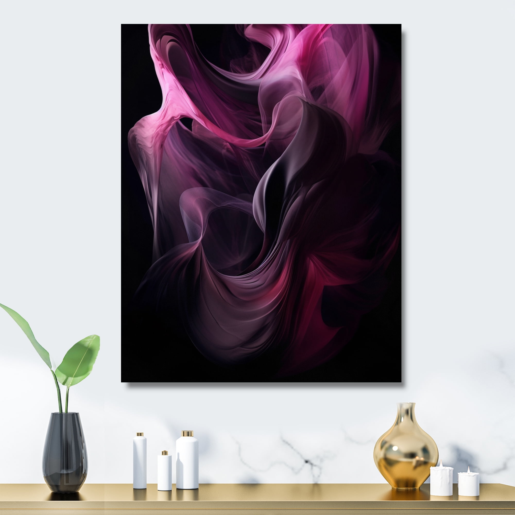 Designart "Chromatic Breakers in Pink and Black II" Fractals Metal Wall ...