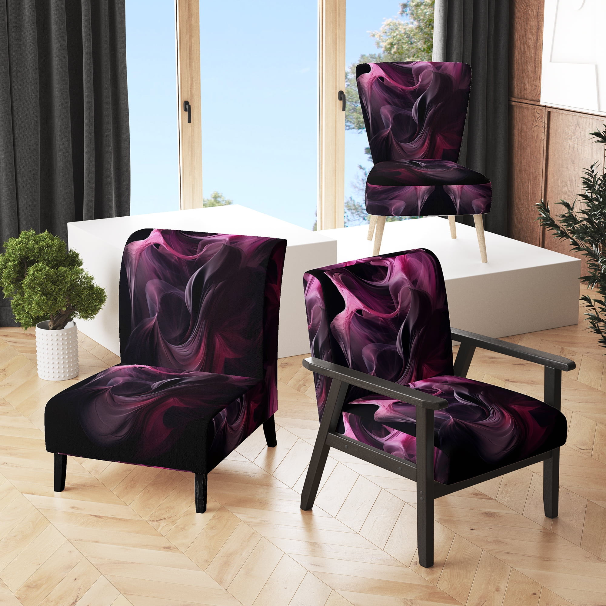 Designart "Chromatic Breakers in Pink and Black II" Pink Fractals ...