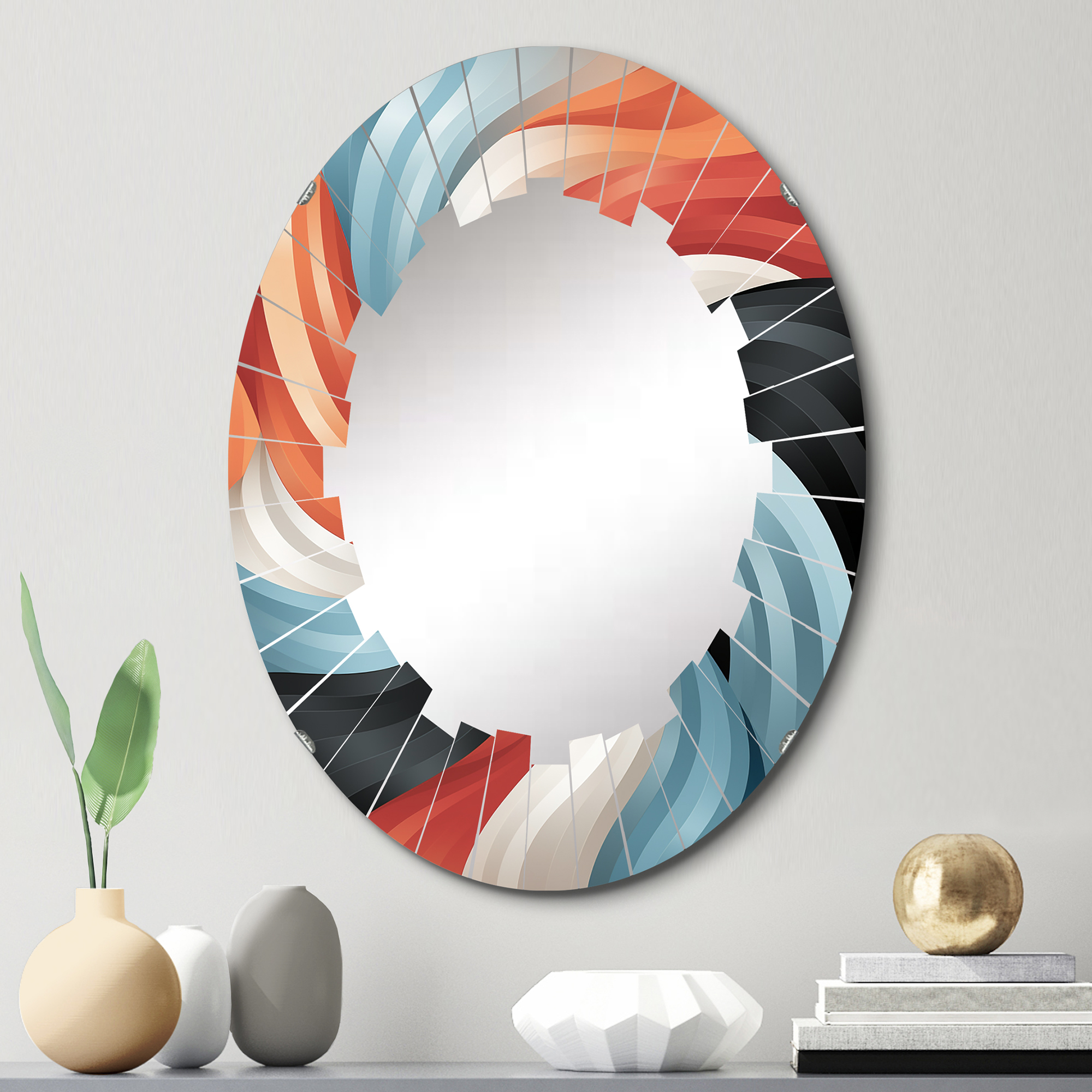 Designart "Chromatic Elixir Opt Art wall decor V" Abstract Round Wall Mirror - Modern Oval ...