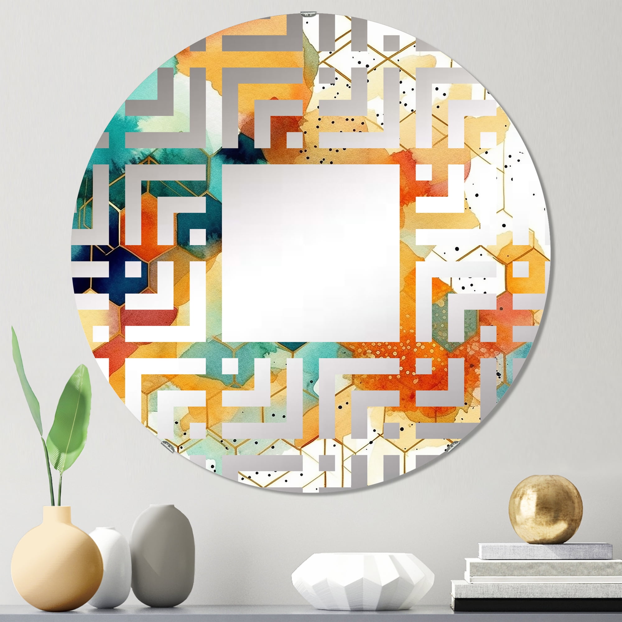 Designart "Chromatic Hexa Mirage I" Abstract Shapes Maze Round Wall ...