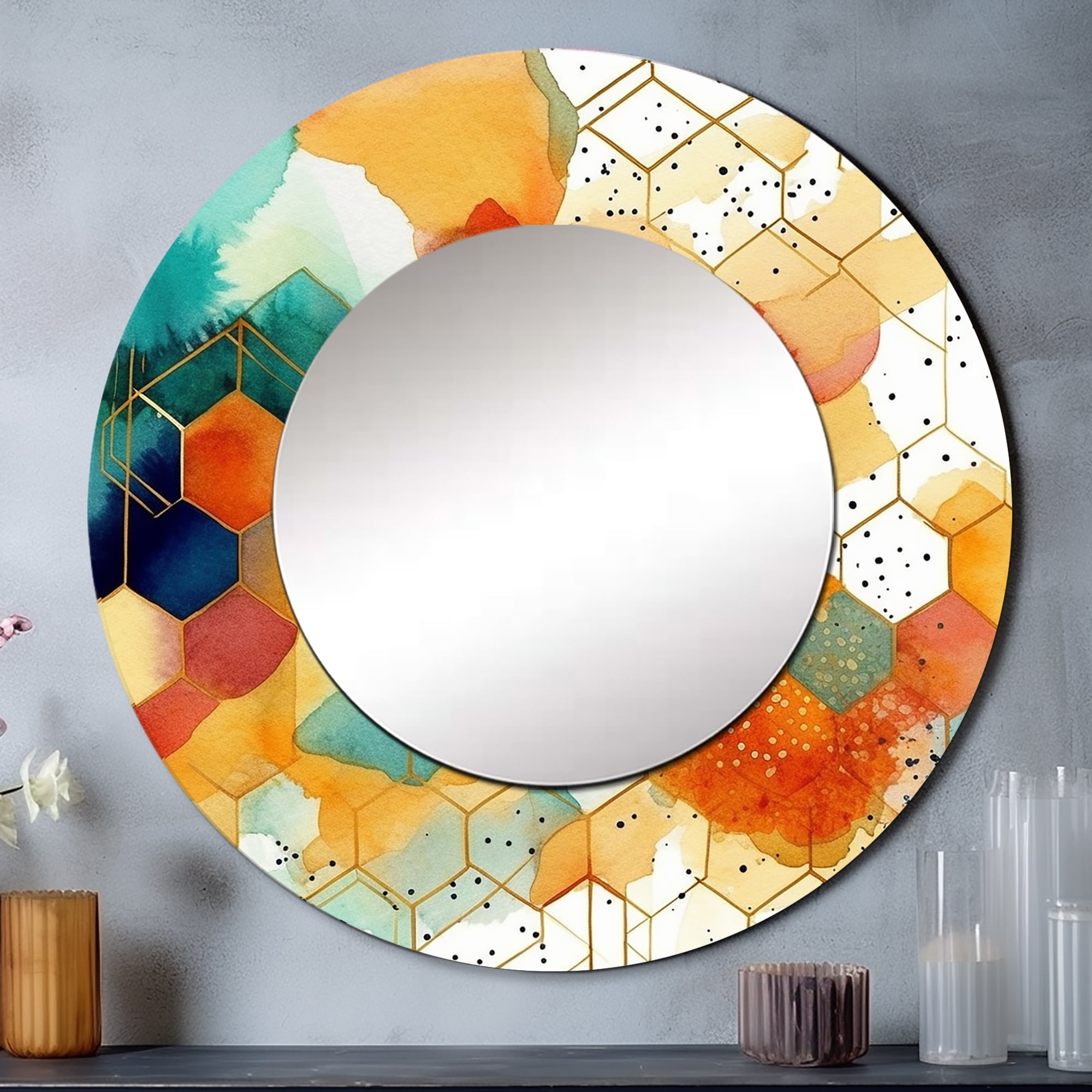 Designart "Chromatic Hexa Mirage I" Abstract Shapes Multi-Color Large ...