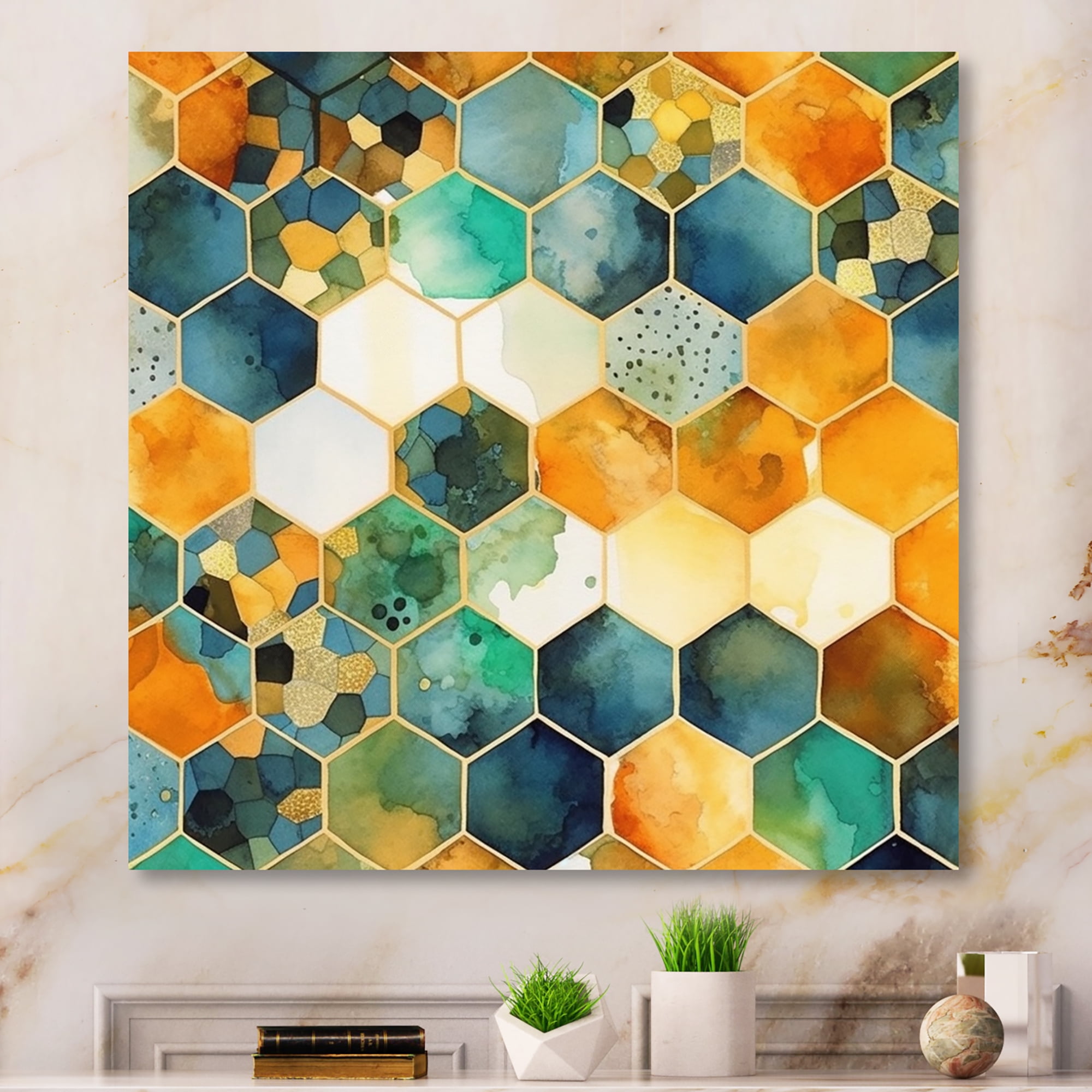 Designart "Chromatic Hexa Mirage III" Abstract Shapes Metal Wall Decor ...