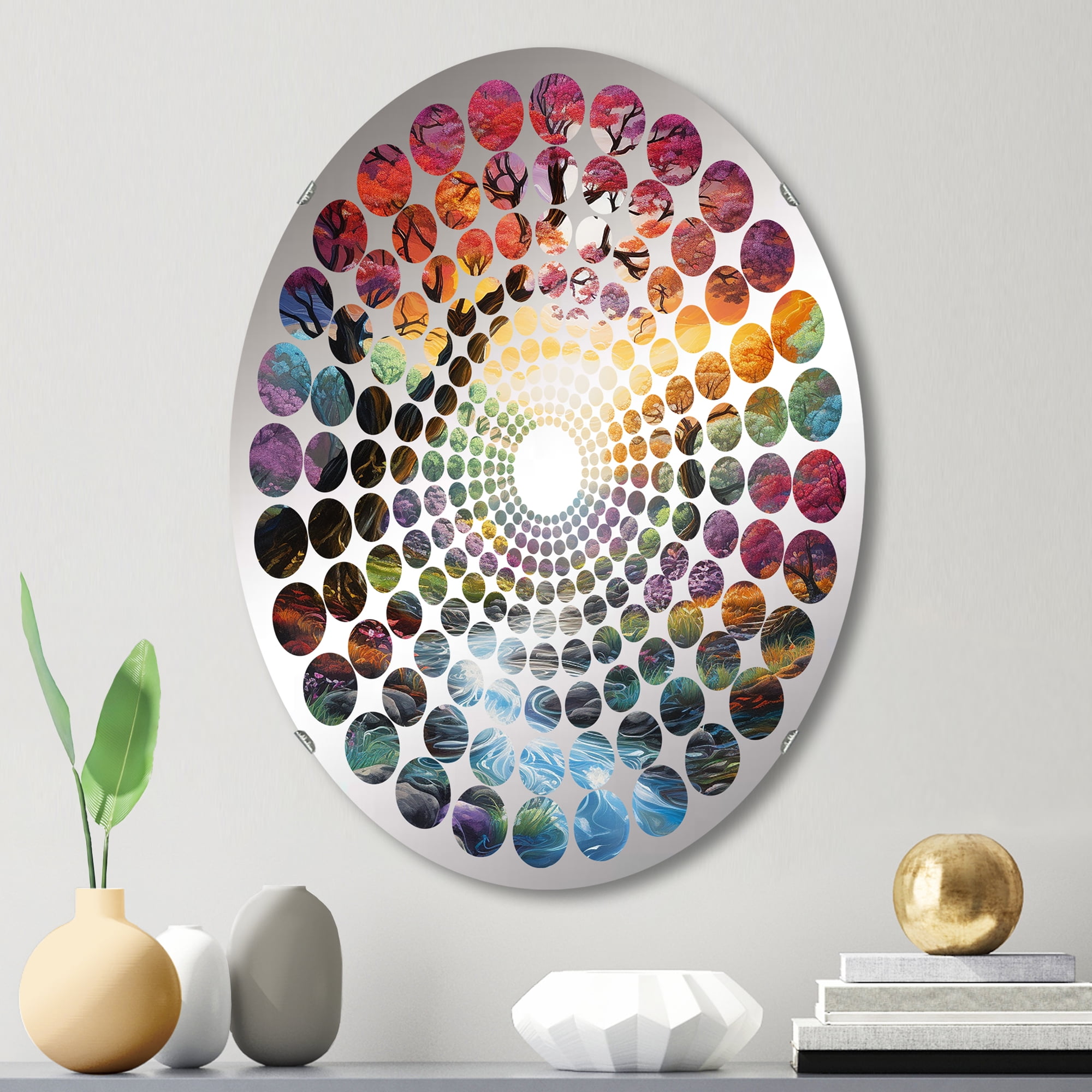 Designart "Chromatic Woodland Dream" Rainbow Radial Dot Round Wall ...