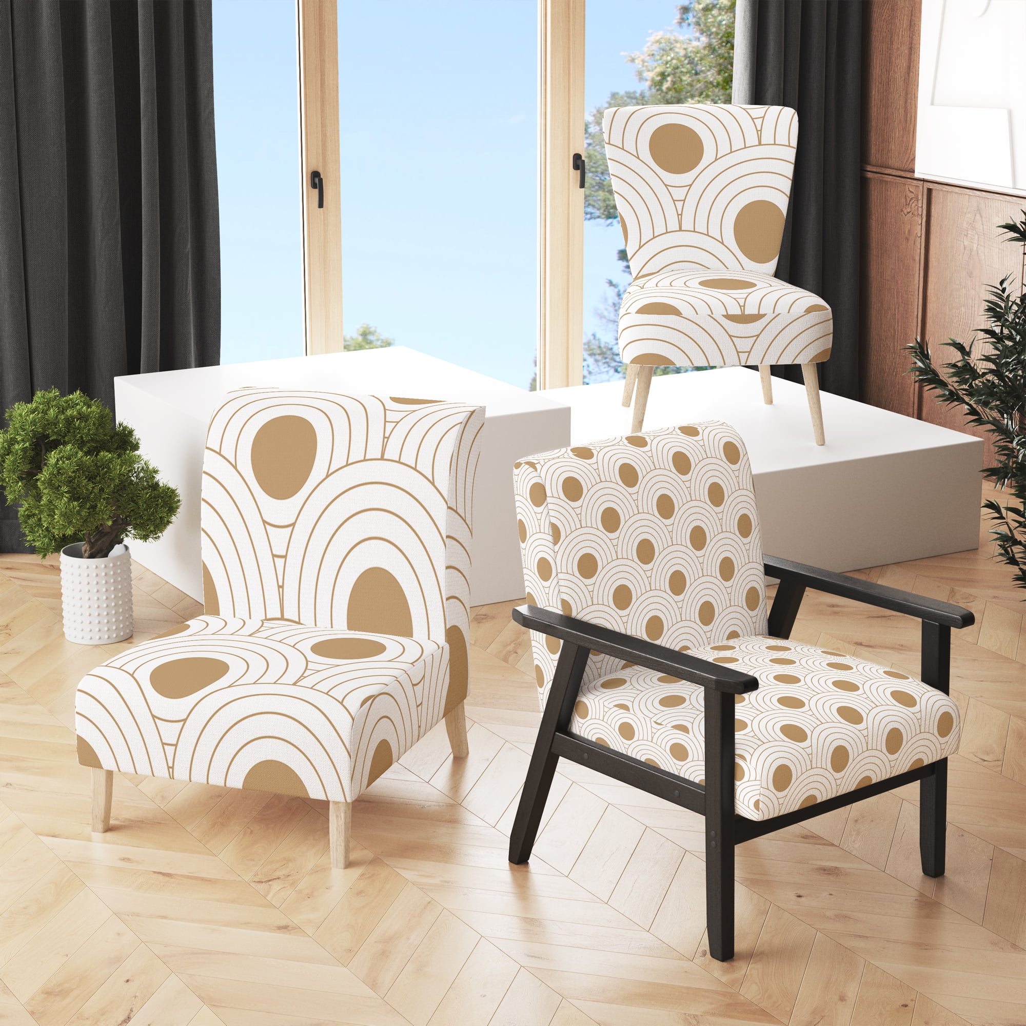 Designart "Circular Retro Design" Upholstered Mid-Century Accent Chair ...