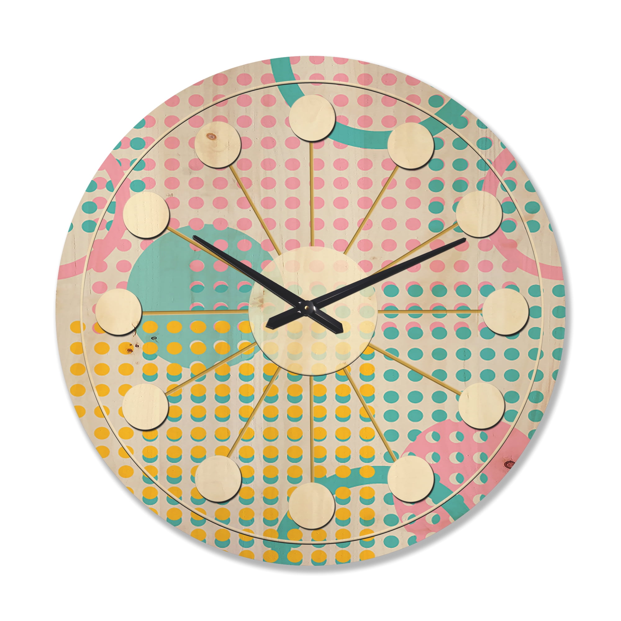 Designart 'Circular Retro Geometry' Mid-Century Modern Wood Wall Clock ...