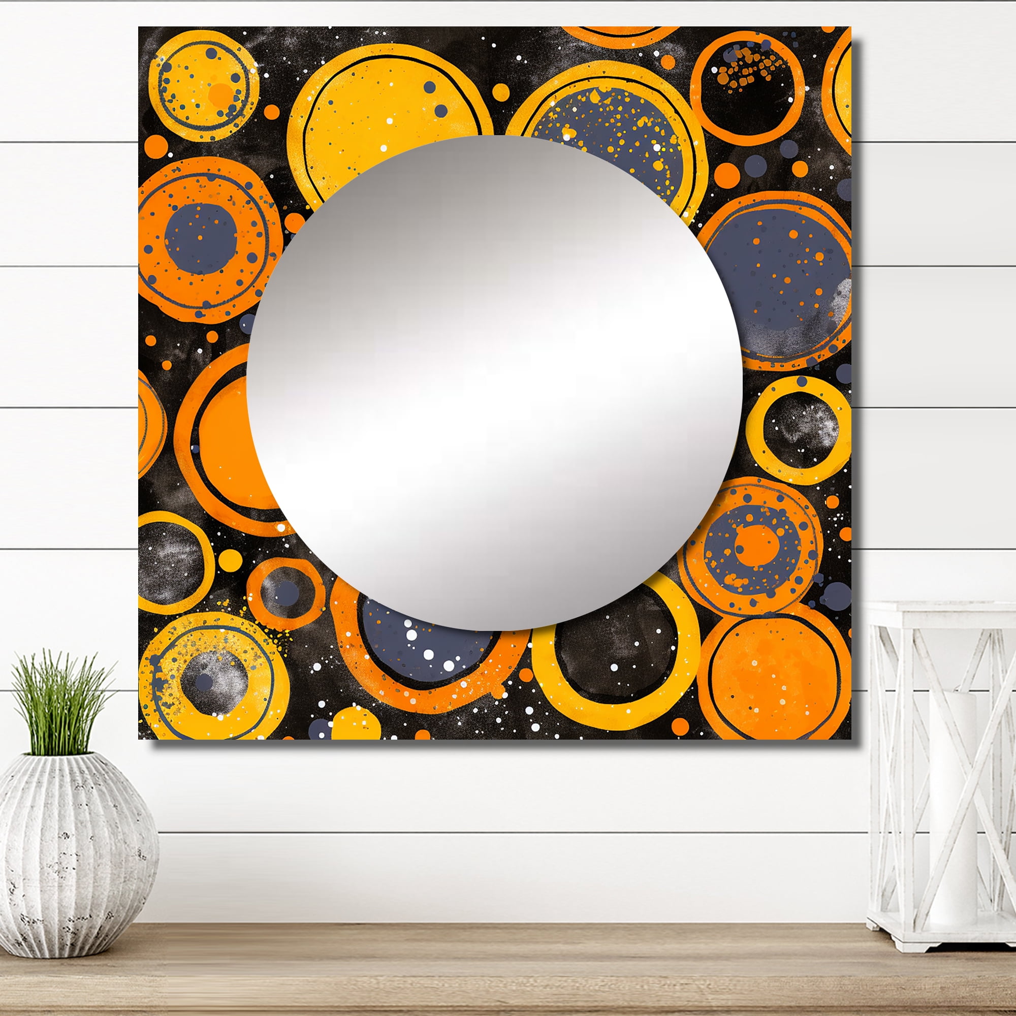 Designart "Circular Retro Moons In Apricot Yellow And Gray" Modern ...