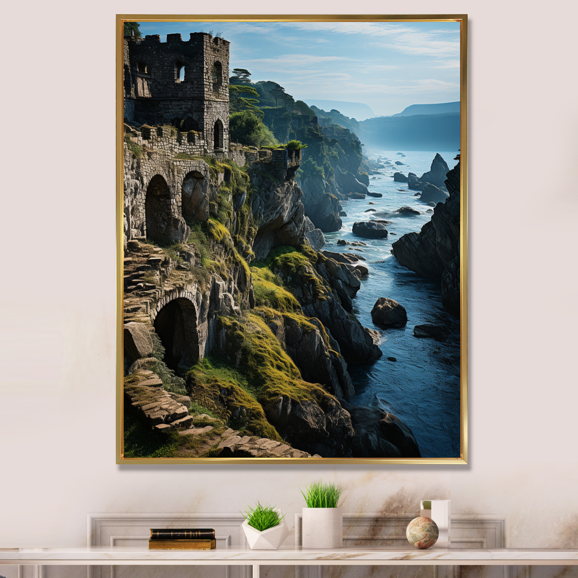 Designart "Citadel Ocean Castles Coastal wall art I" Cityscapes Floater ...