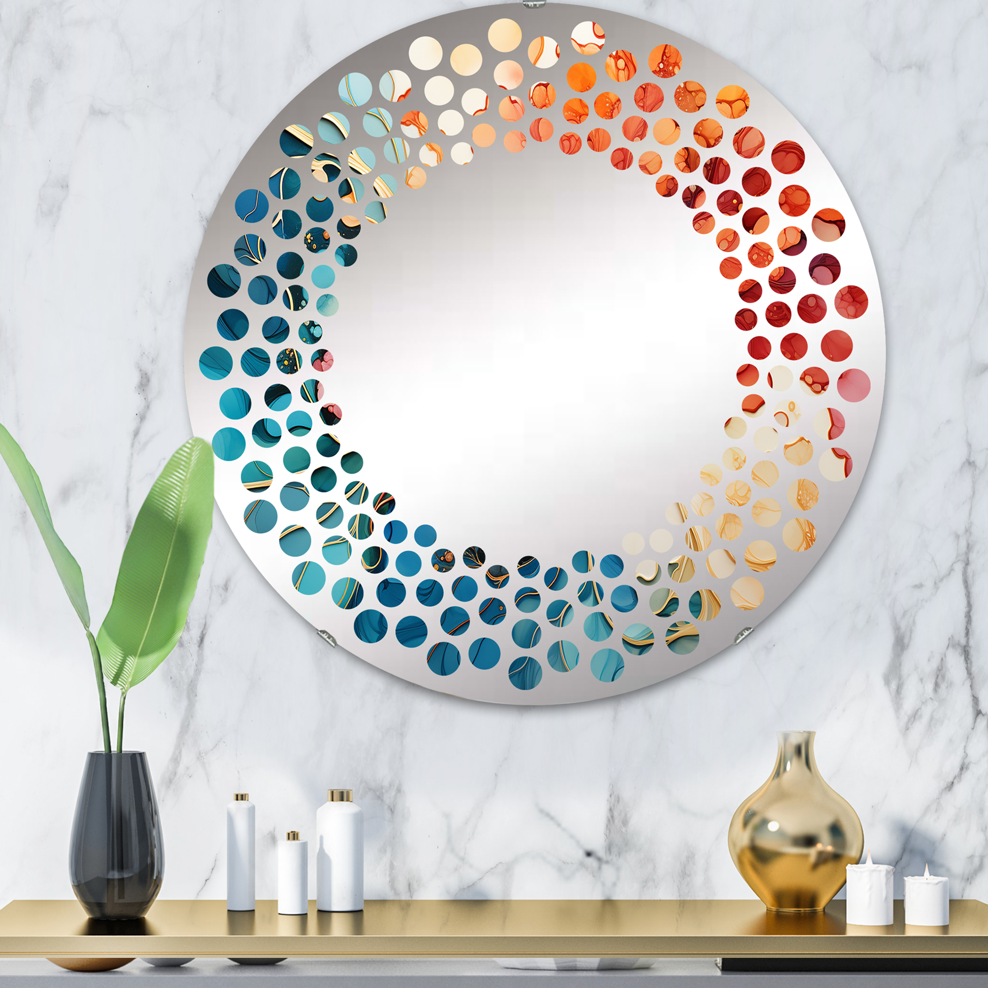 Designart "Citrus Soda Blend" Soda Polka Dot Round Wall Mirror - Food ...