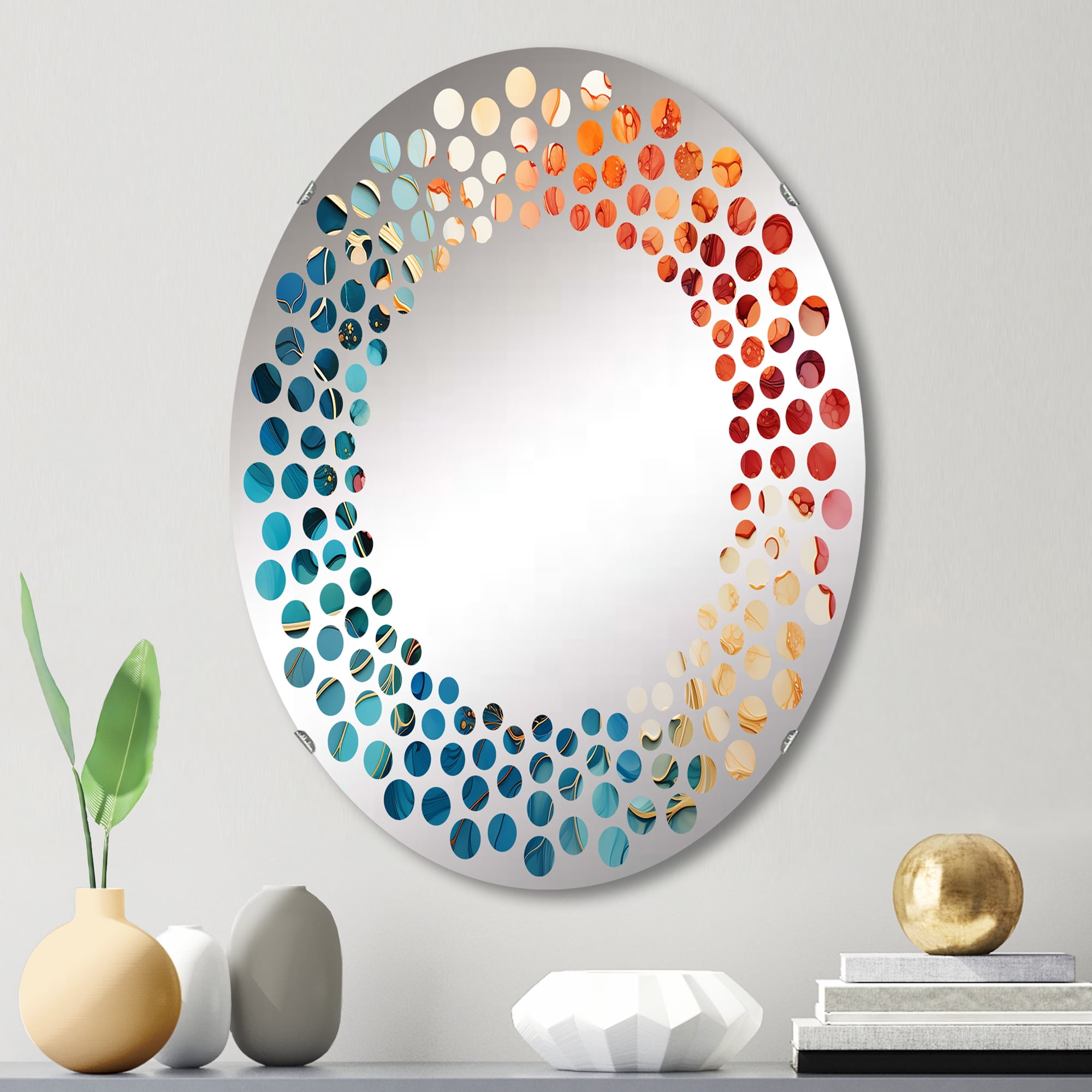 Designart "Citrus Soda Blend" Soda Polka Dot Round Wall Mirror - Food ...
