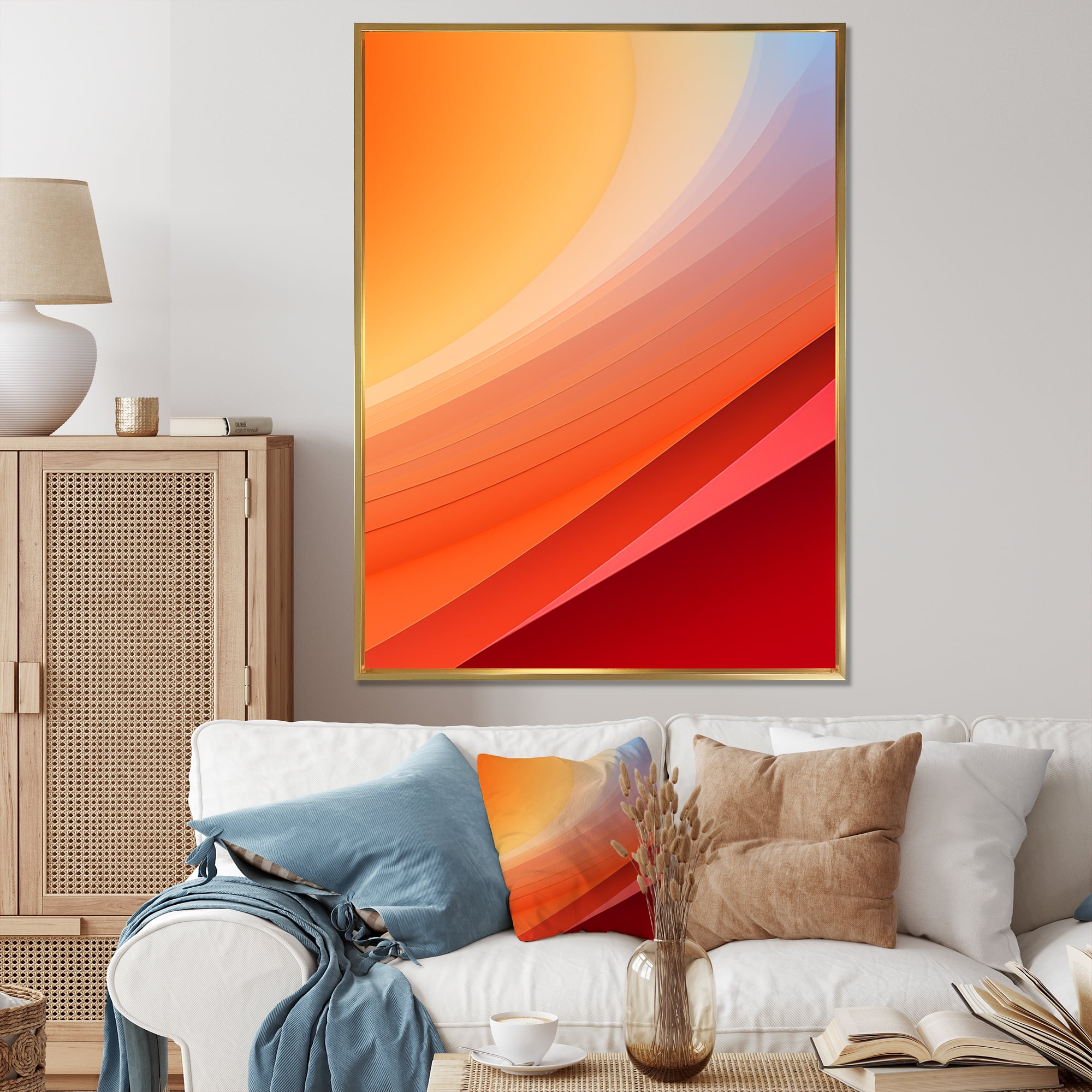 Designart "Citrus Spectrum Segment" Abstract Shapes Floater Framed ...