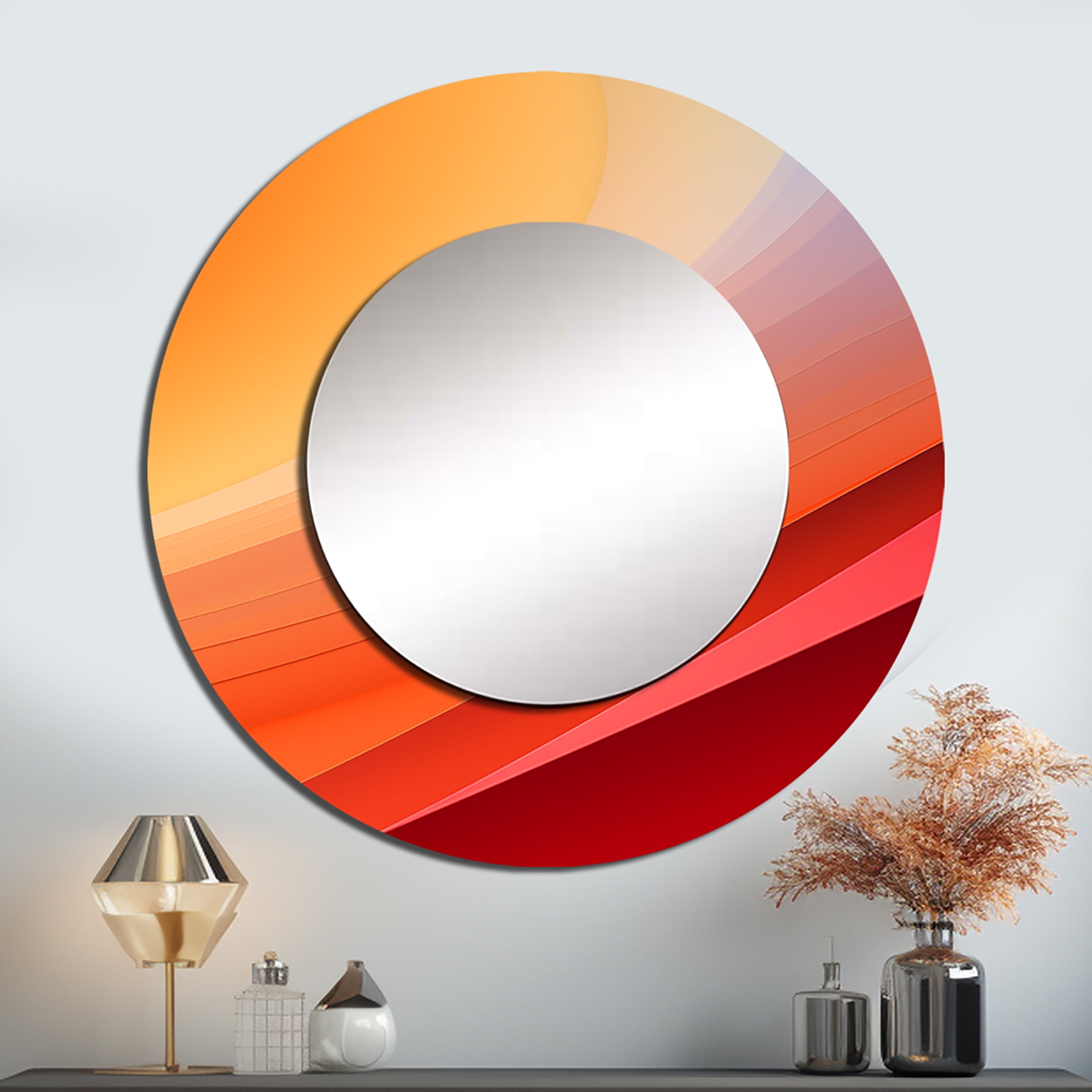 Designart "Citrus Spectrum Segment" Abstract Shapes Orange Large Round ...