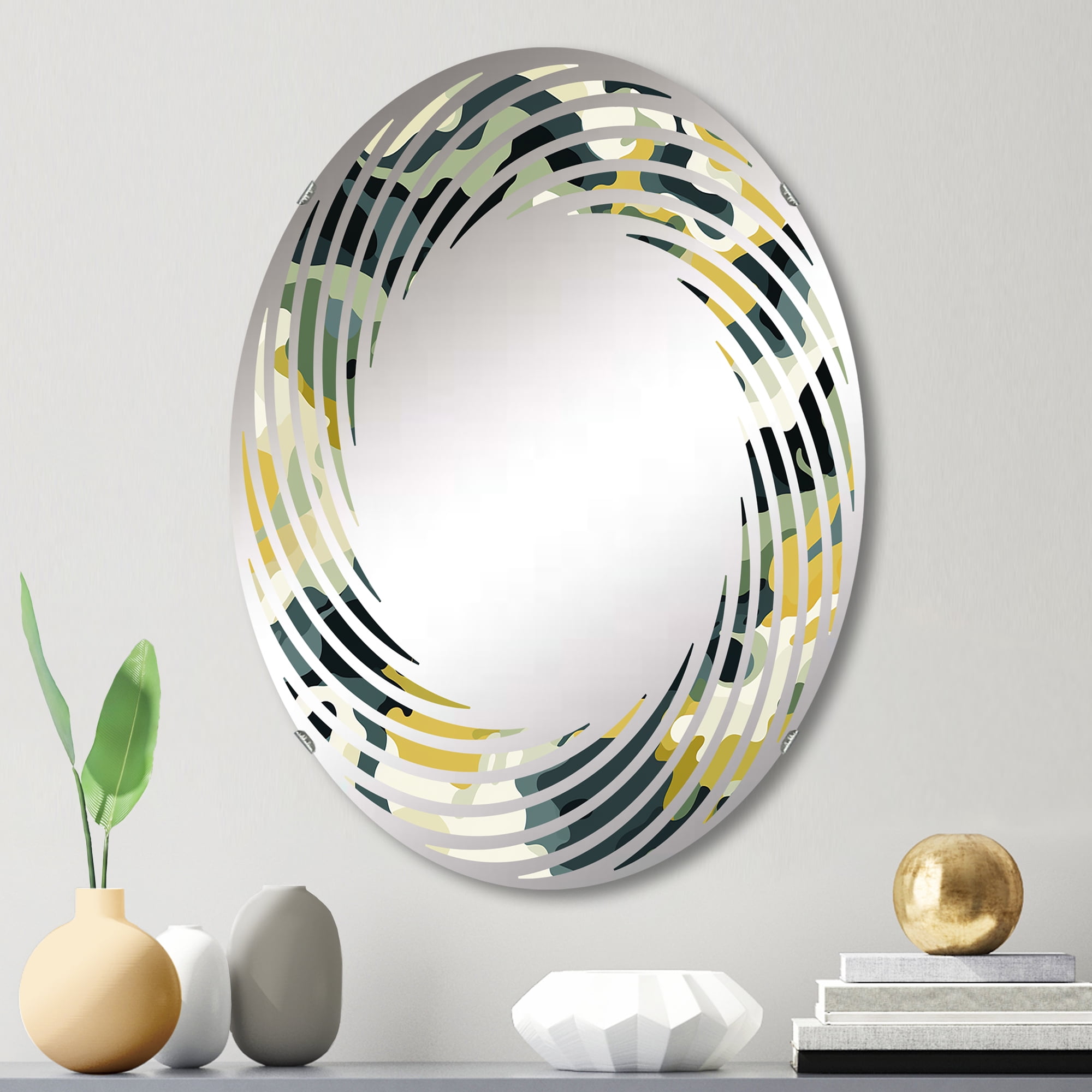 Designart "City Jungle Camo I" Camouflage Spiral Round Wall Mirror ...