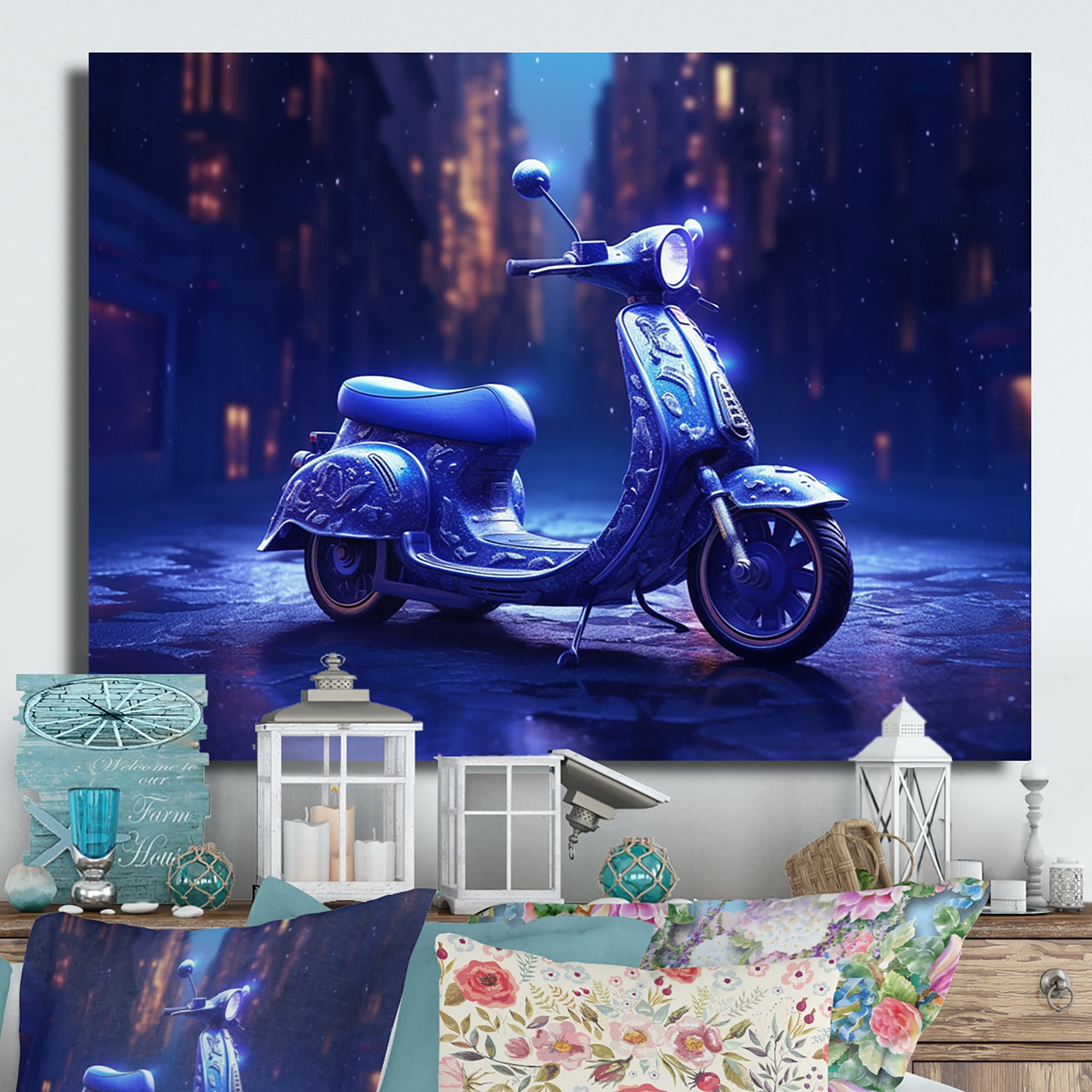 Designart "City Rides on a Scooter I" Transportation Metal Wall Decor ...