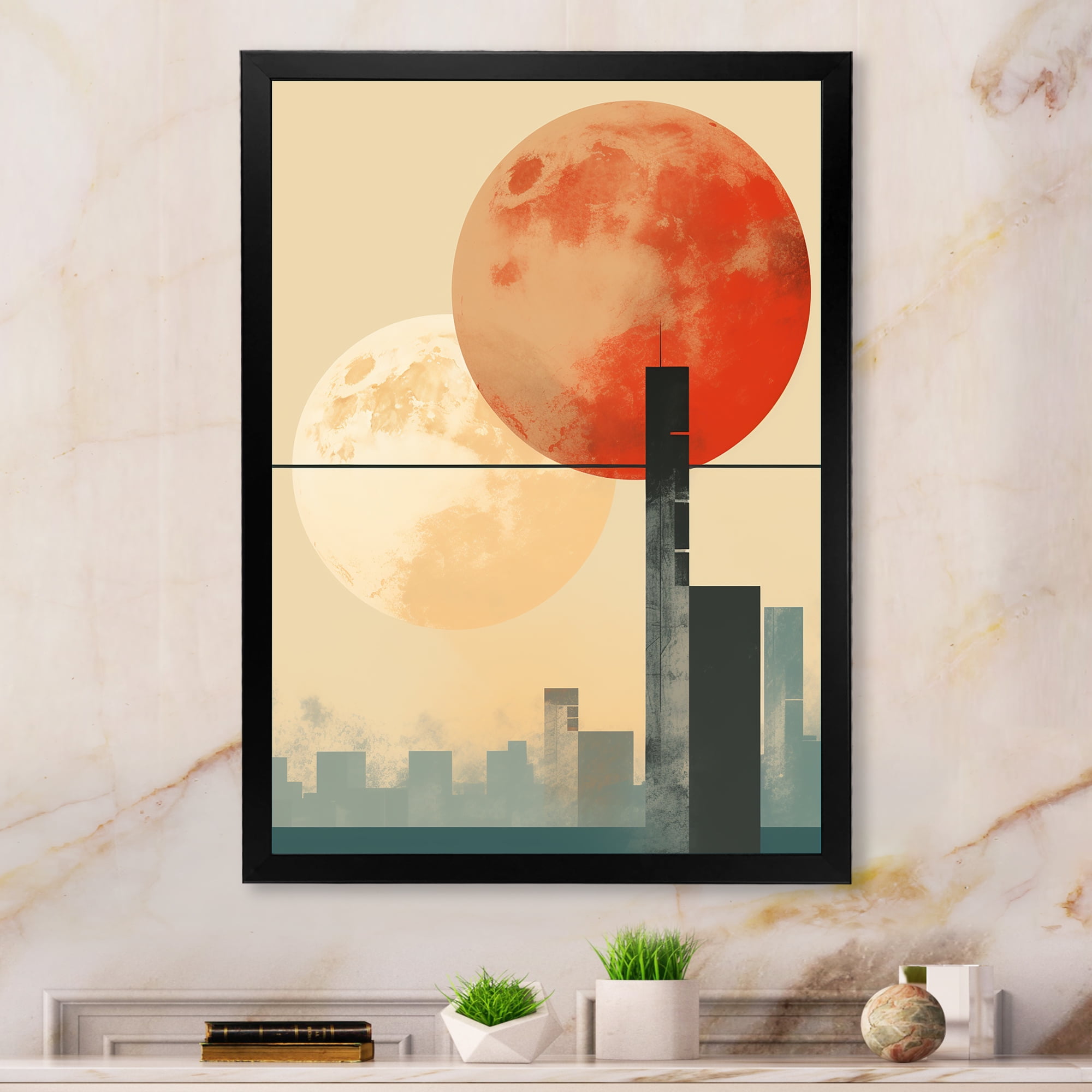 Designart "City Sunrise Orange and Beige Hues" Cityscapes Framed Wall ...
