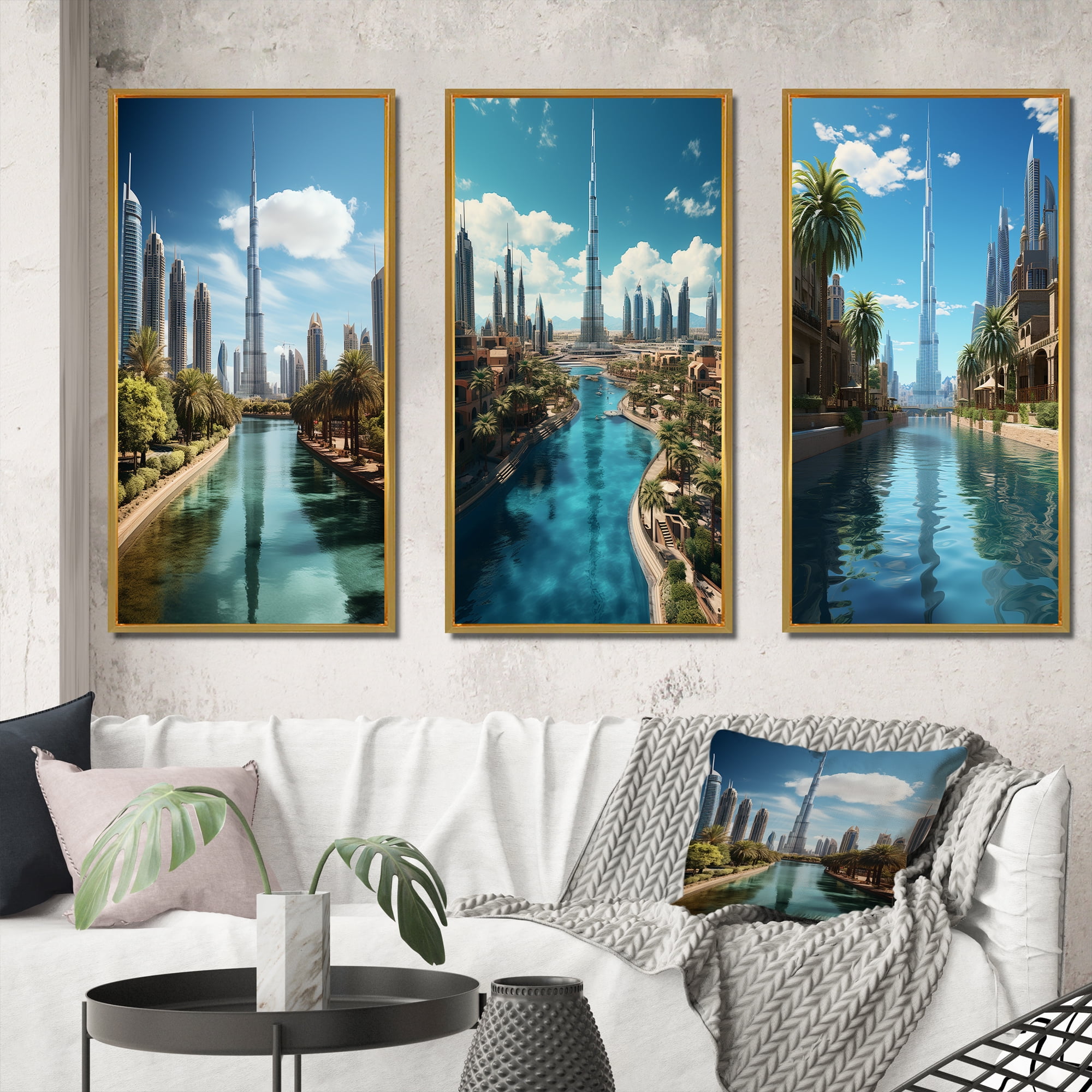Designart "City of Heights Dubai III" Cityscapes Framed Wall Art Set Of ...