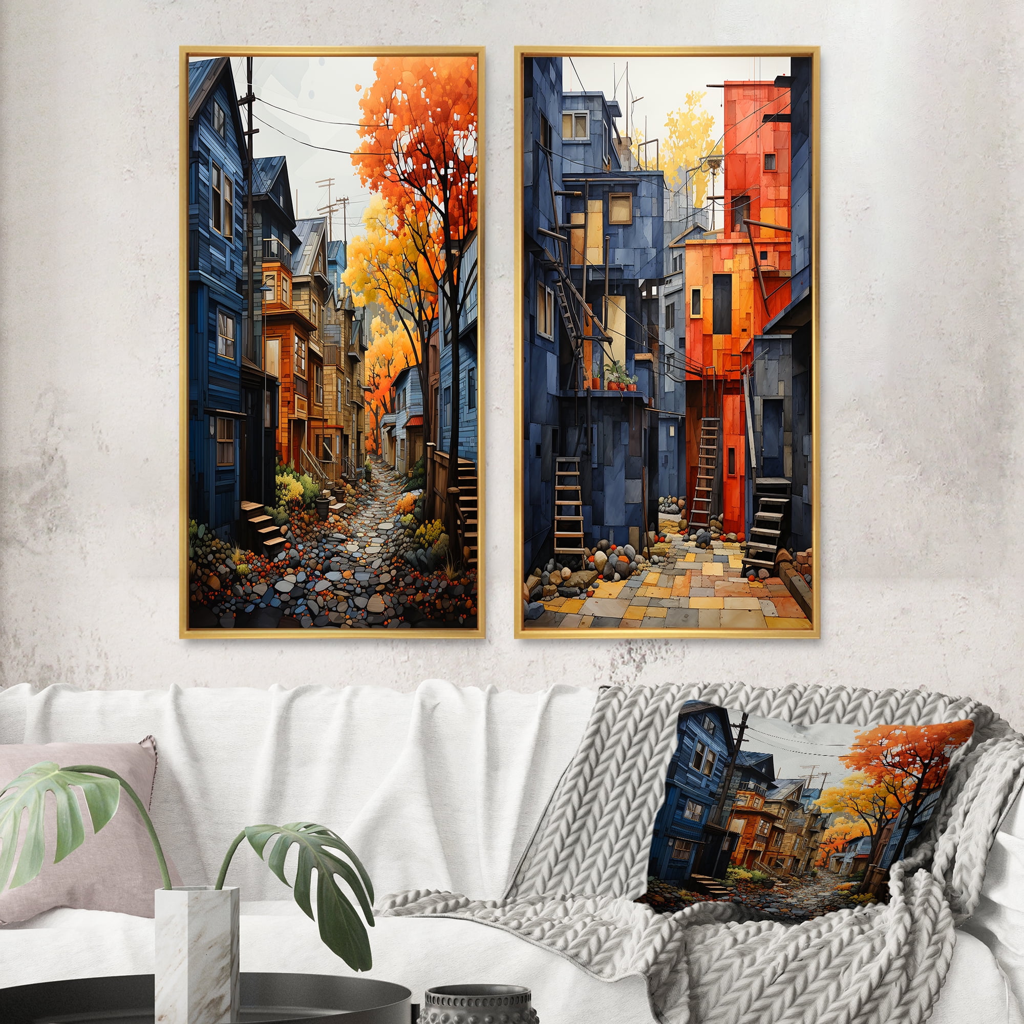 Designart "Cityscape Alleyway Collage V" City Buildings Framed Wall Art ...