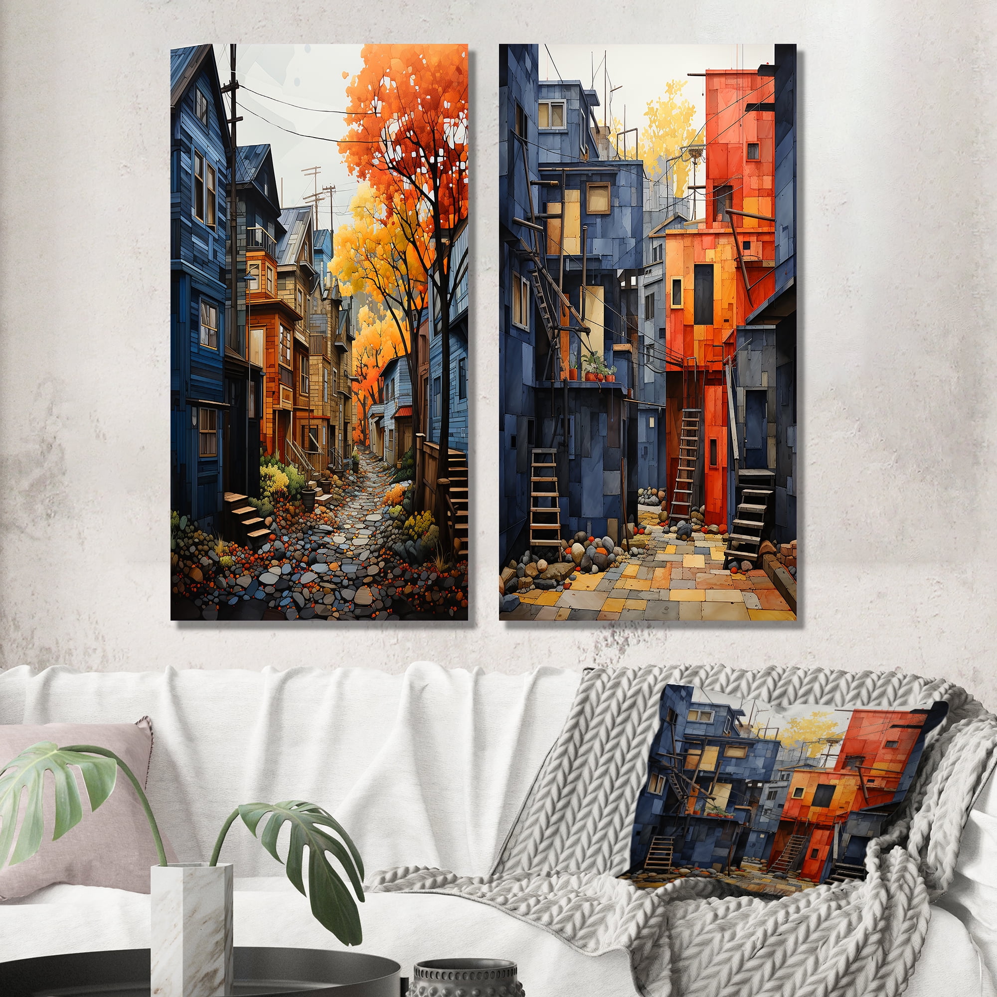 Designart "Cityscape Alleyway Collage V" City Buildings Wall Art Set Of ...